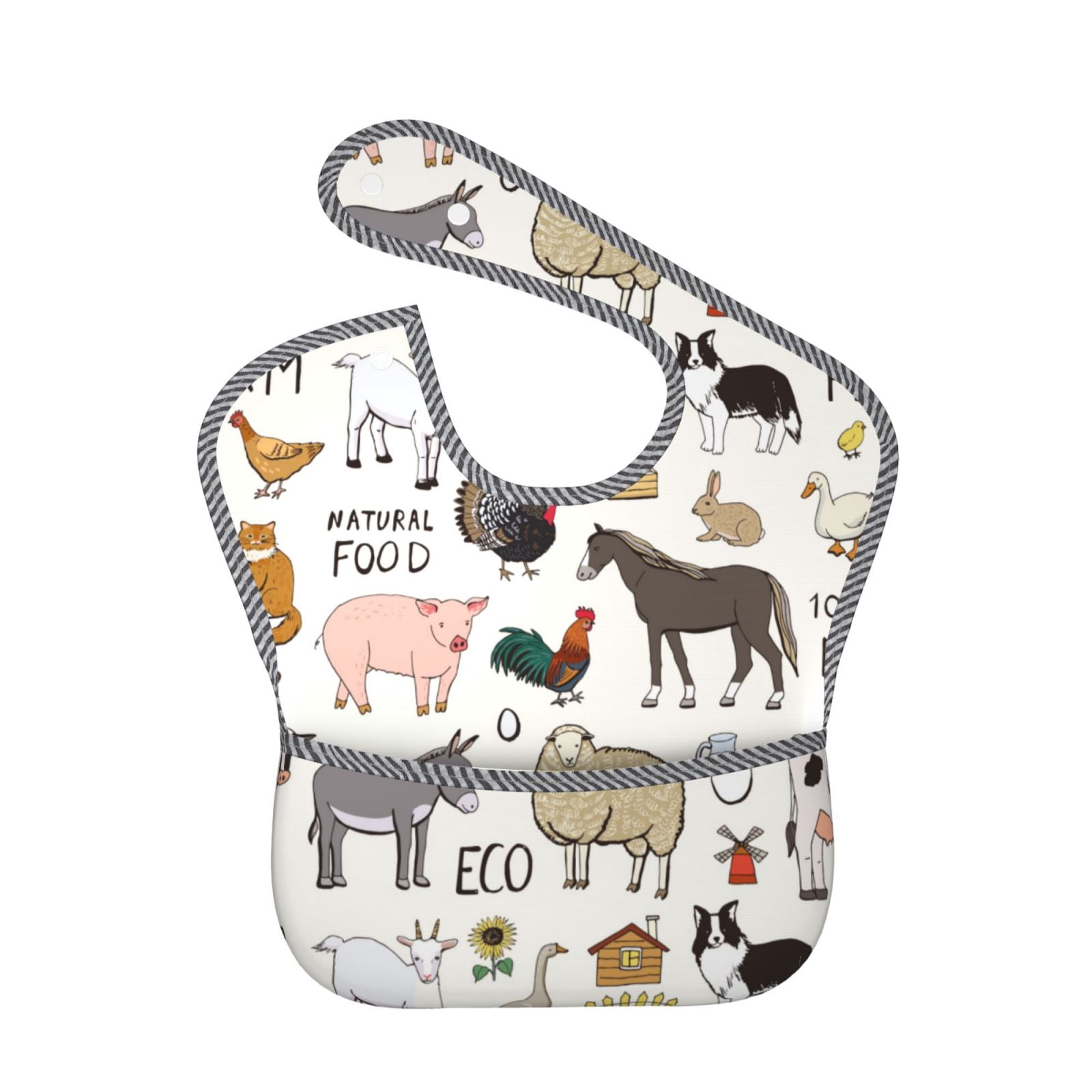 Coaee Farm Animals for Proof Baby Bib with Food Catcher,Waterproof Bib ...