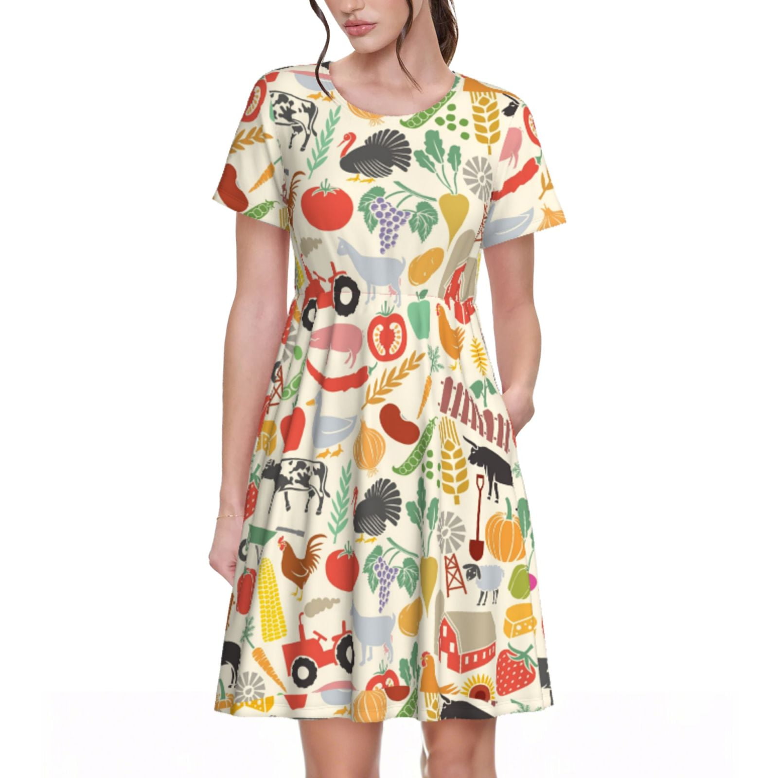 Coaee Farm for Casual Dress for Women Short Sleeve Dresses with Pockets ...