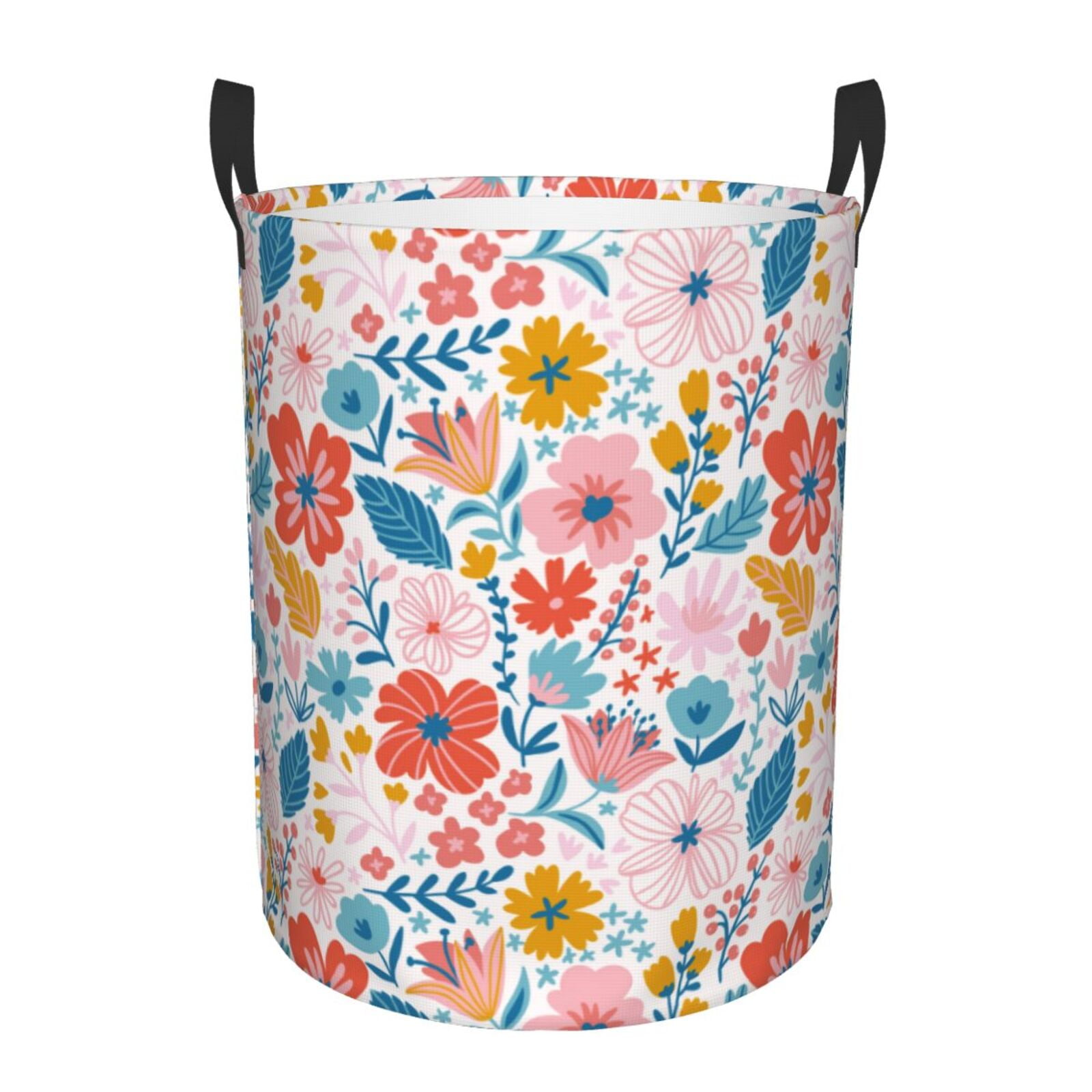 Coaee Floral Ditsy Laundry Basket with Handle, Waterproof Round ...