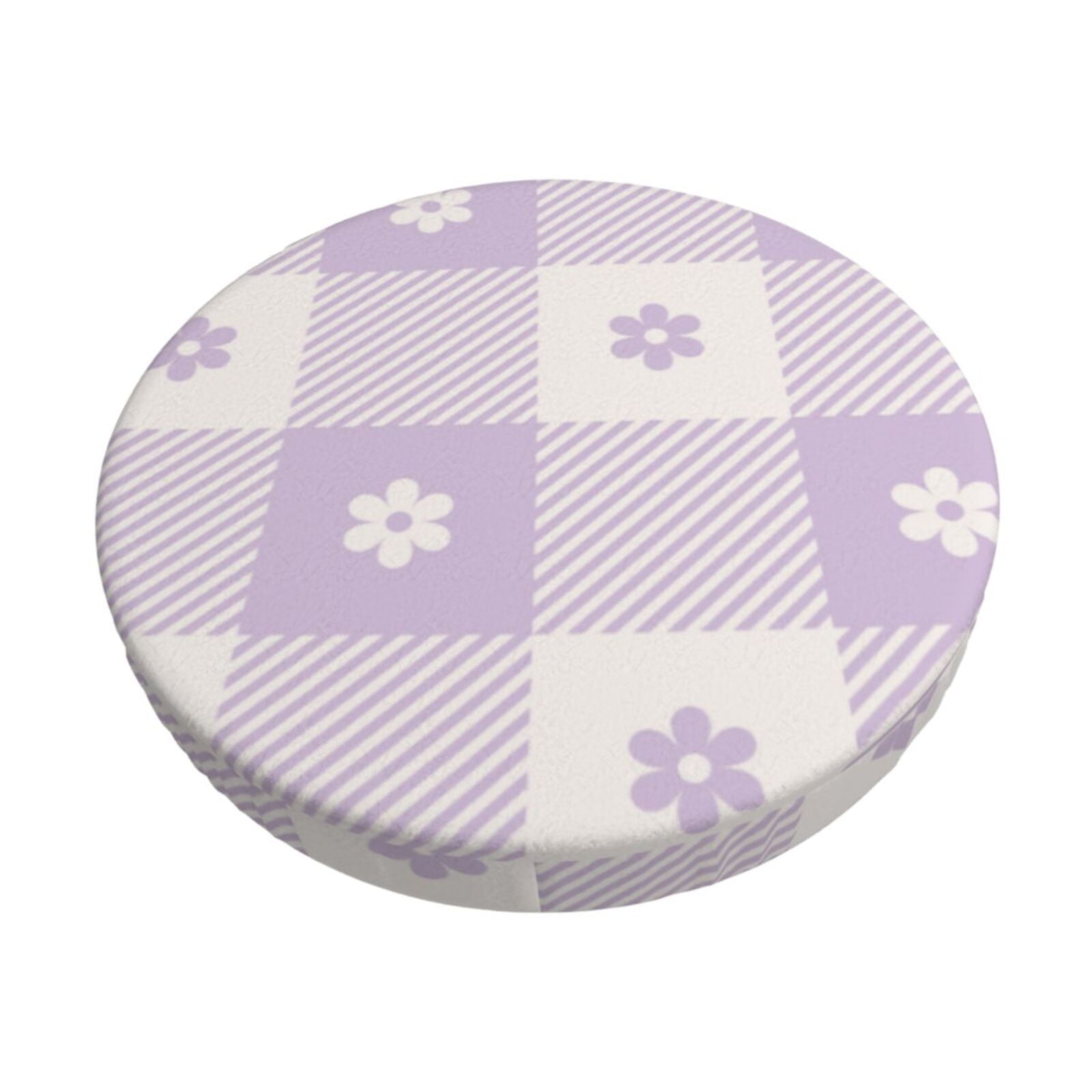 Coaee Floral Purple Buffalo Plaid Round Bar Stool Covers Elastic Bar ...