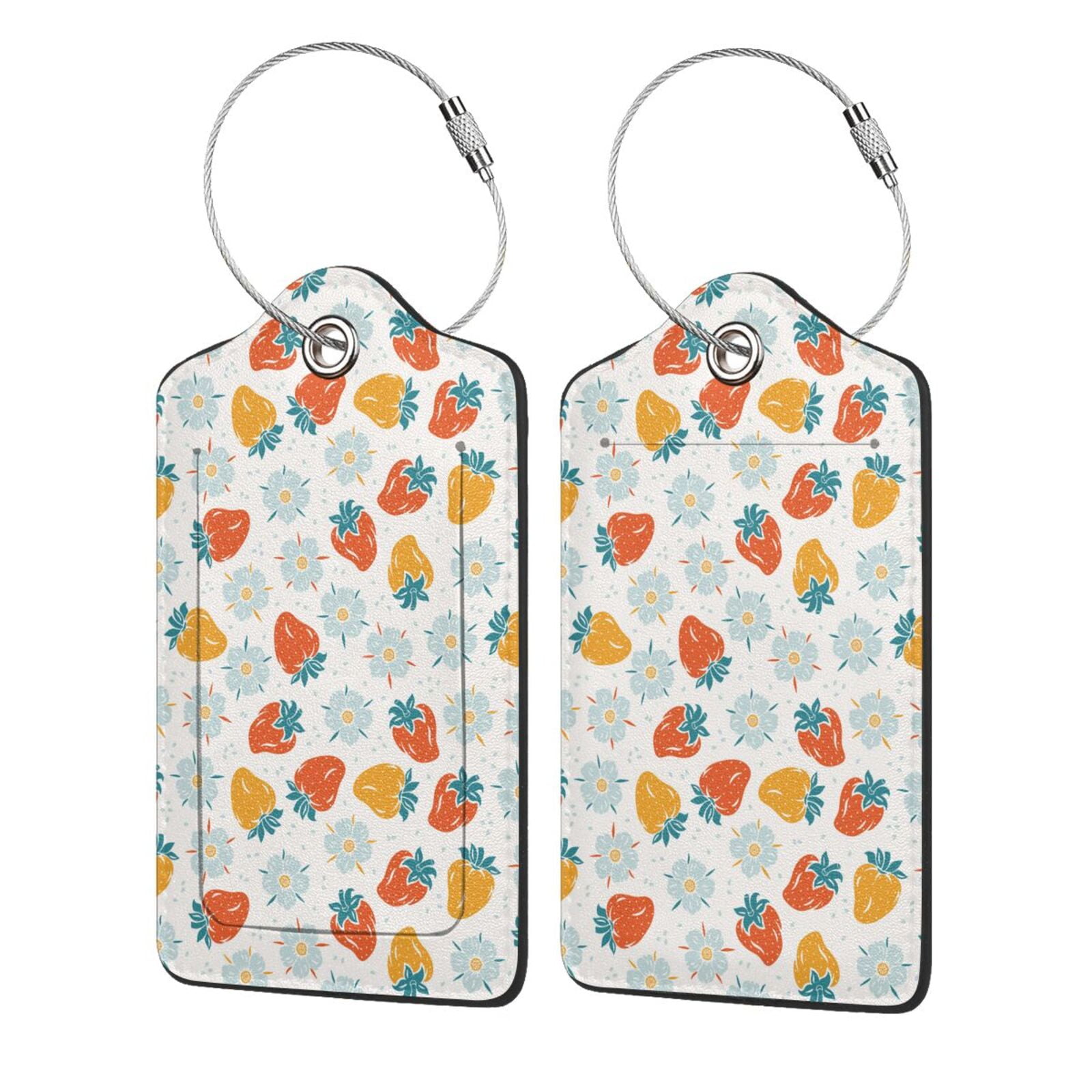 Coaee Floral Strawberr Untethered Leather Luggage Tags for Suitcases ...