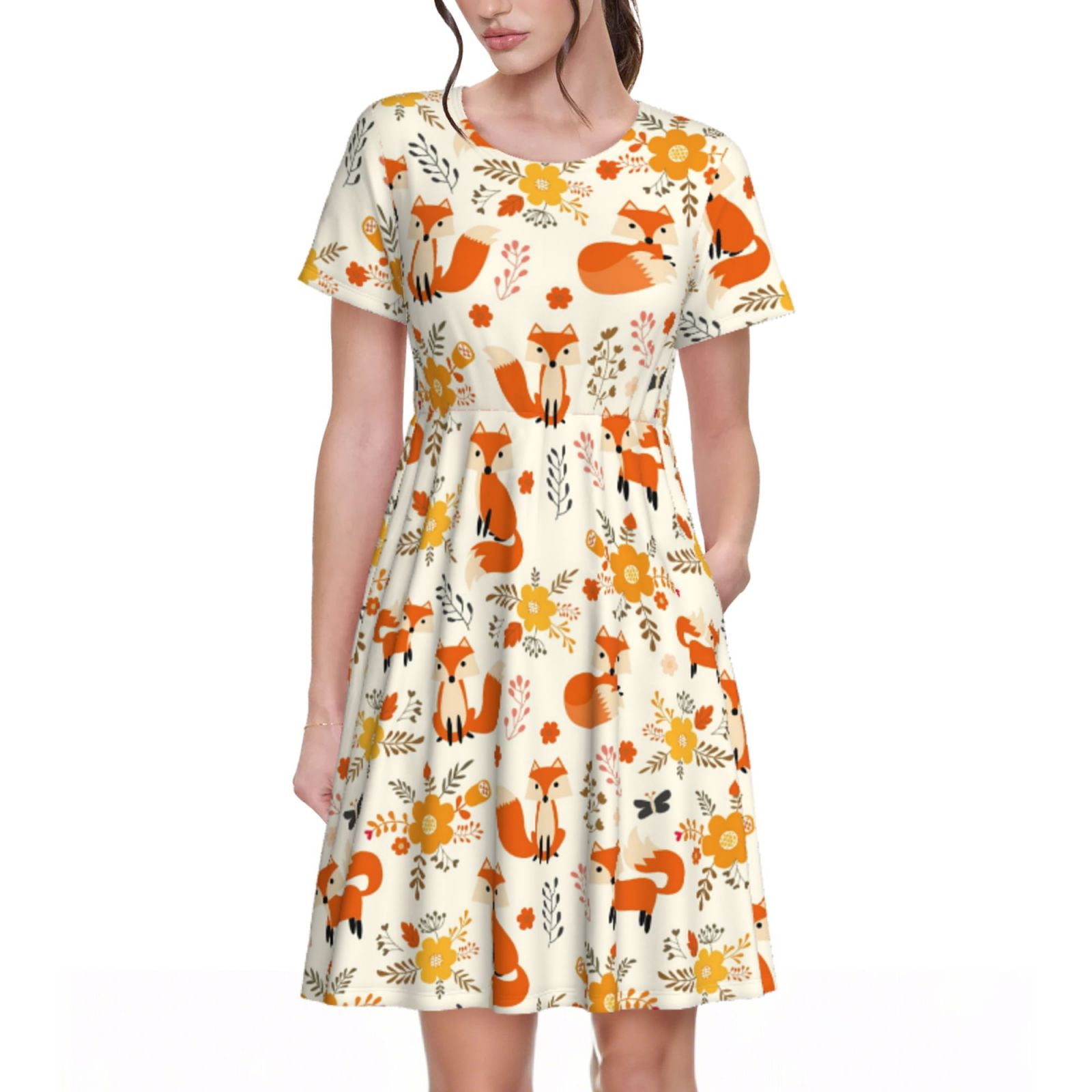 Coaee Flower Fox for Casual Dress for Women Short Sleeve Dresses with ...
