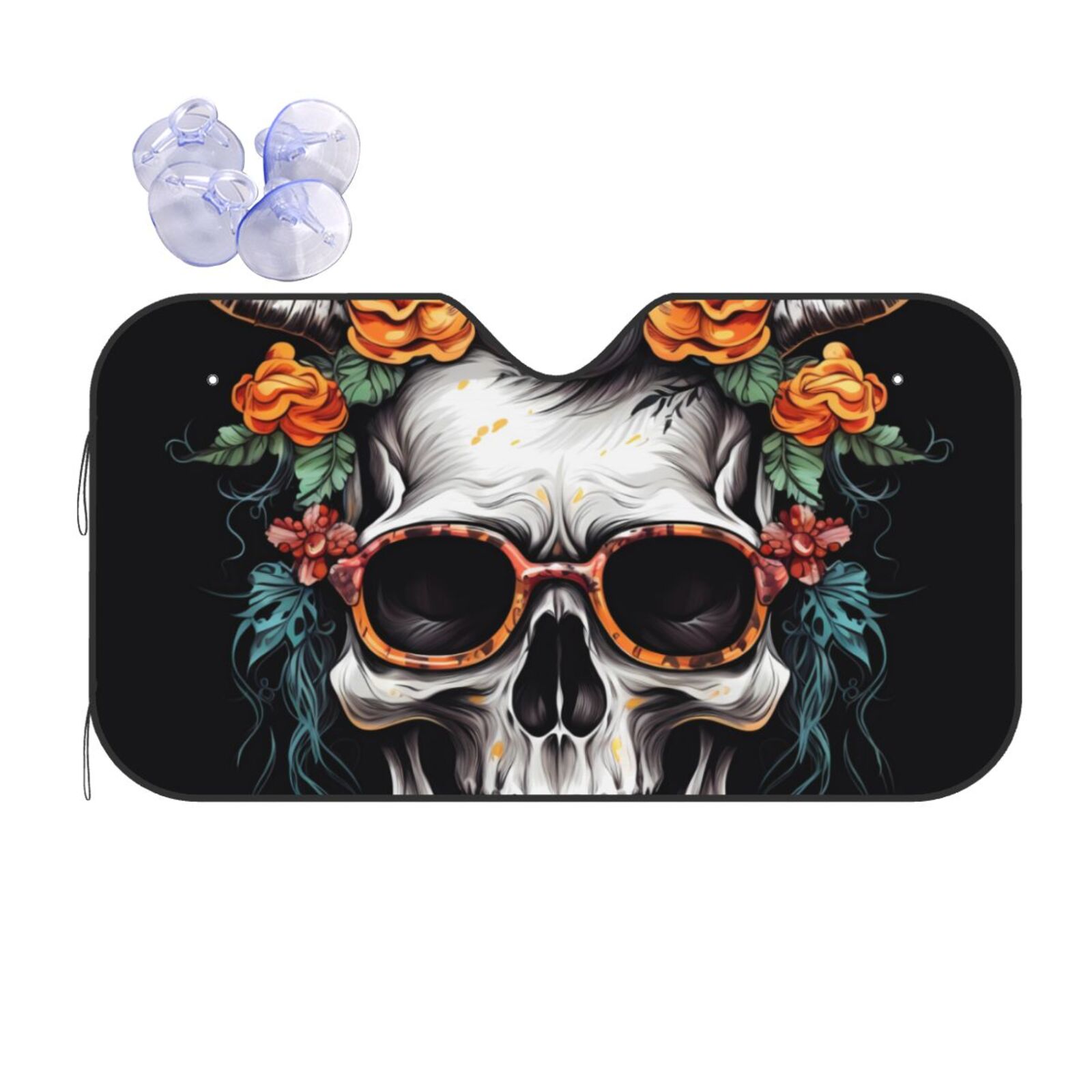Coaee Flower Horn Skull A Print Car Sunshade Windshield Sun Shade ...