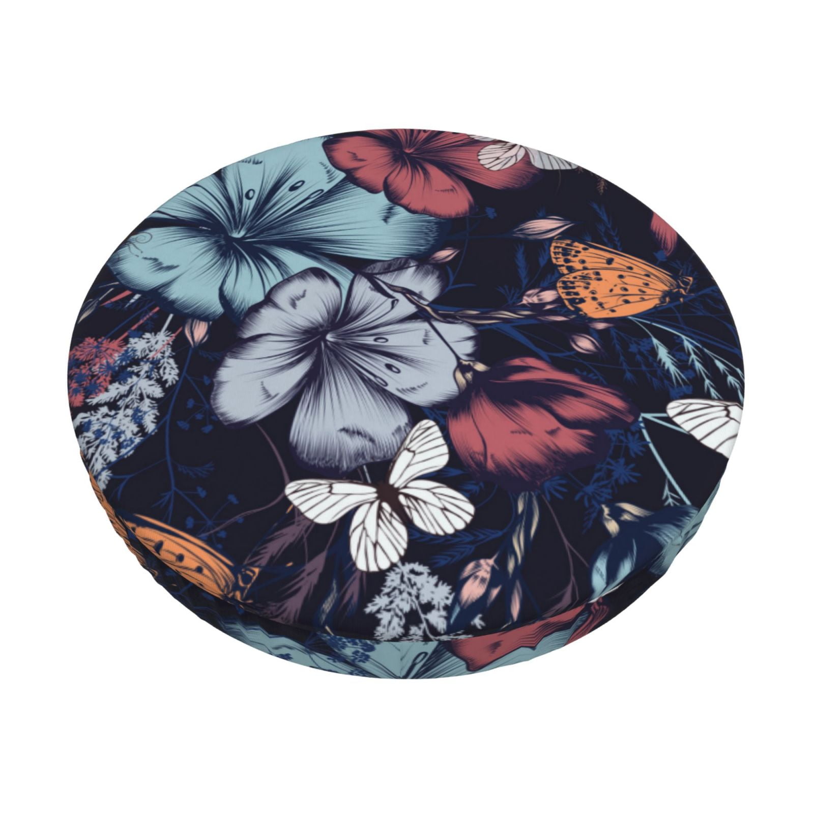 Coaee Flowers ad Butterflies Round Bar Stool Seat Covers Washable Stool ...