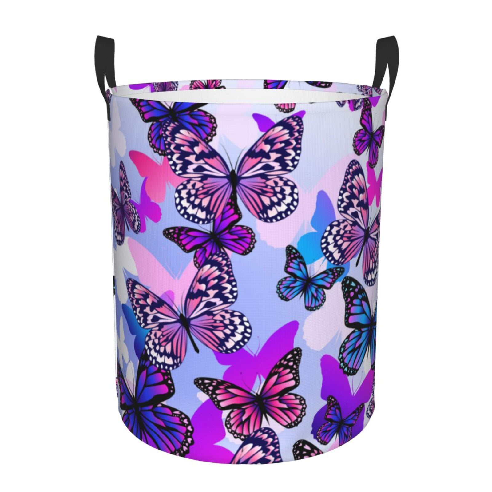 Coaee Flying Butterflies Laundry Basket with Handle, Waterproof Round ...