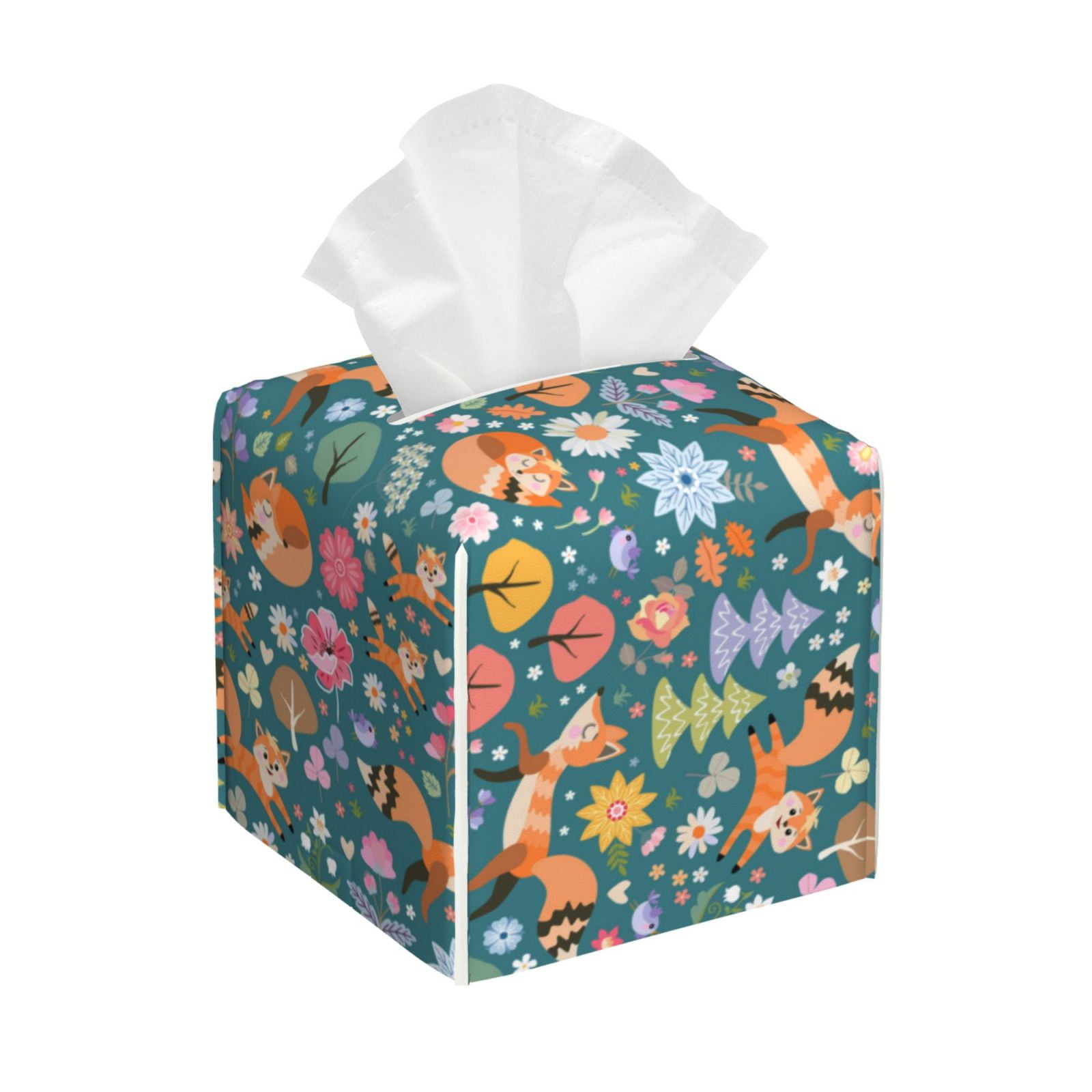 Coaee Foxes and Birds in Forest for Leather Tissue Box Cover Square ...