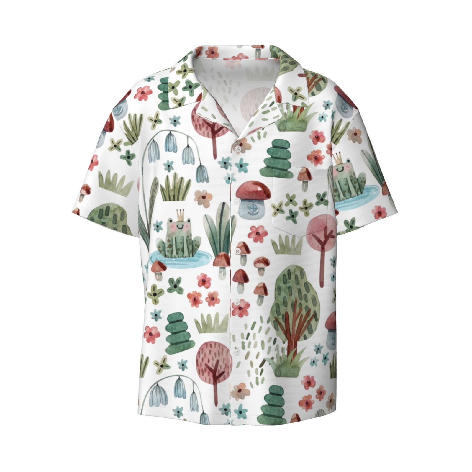 Coaee Frog and Forest Plants Men's Casual Button Down Shirt, Short ...