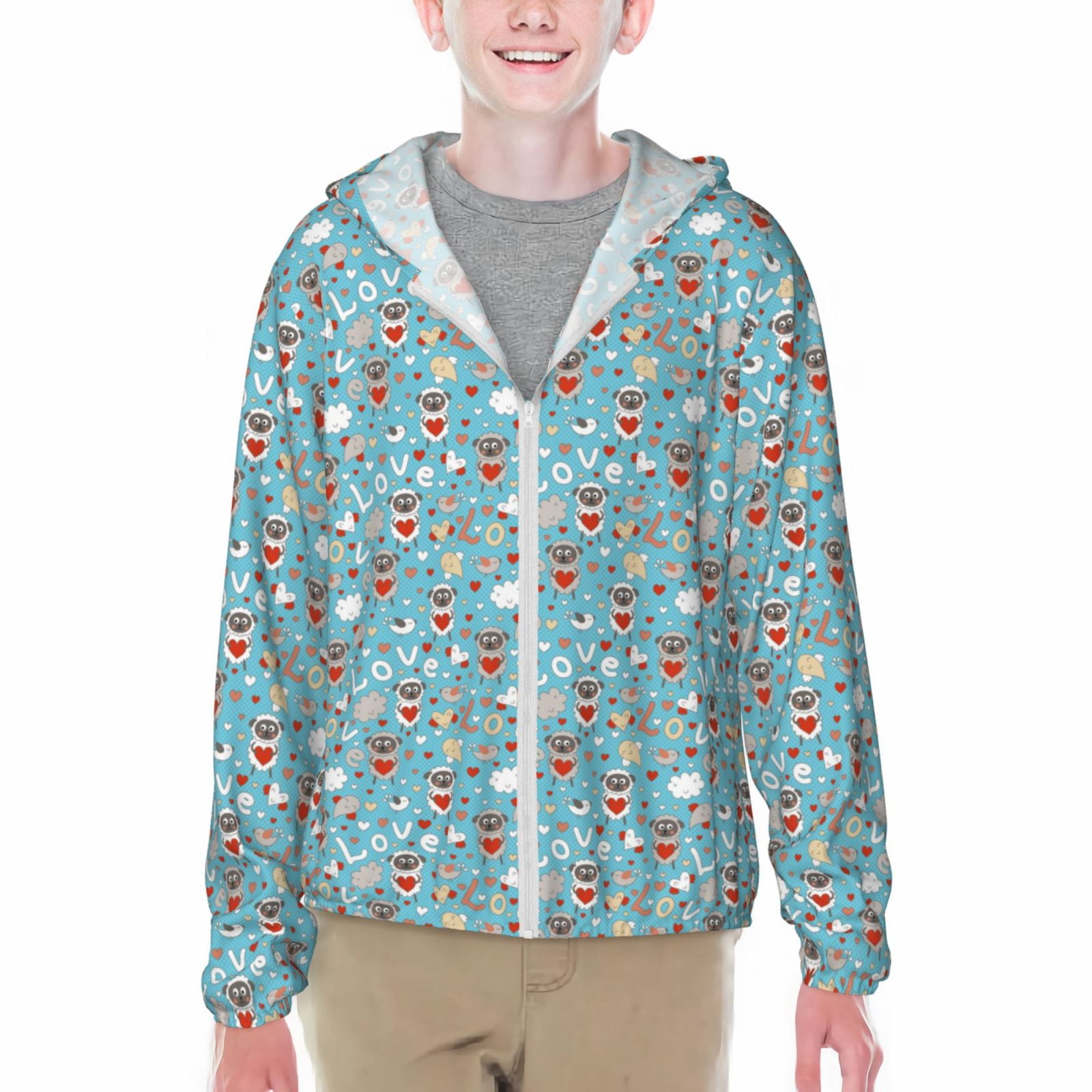 Coaee Funny Cartoon Animals Print Teen's UPF 50+ Sun Protection Outdoor Lightweight Full Zip ...