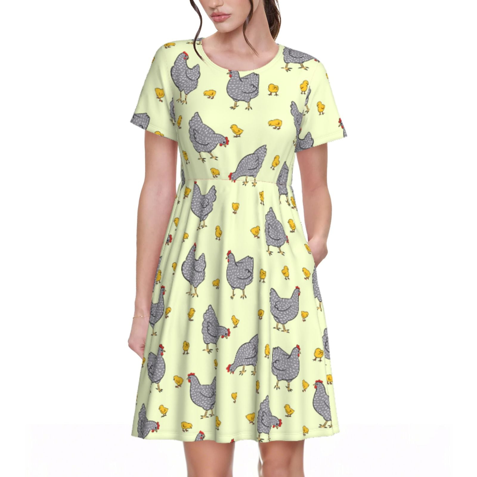 Coaee Funny Chicken for Casual Dress for Women Short Sleeve Dresses ...