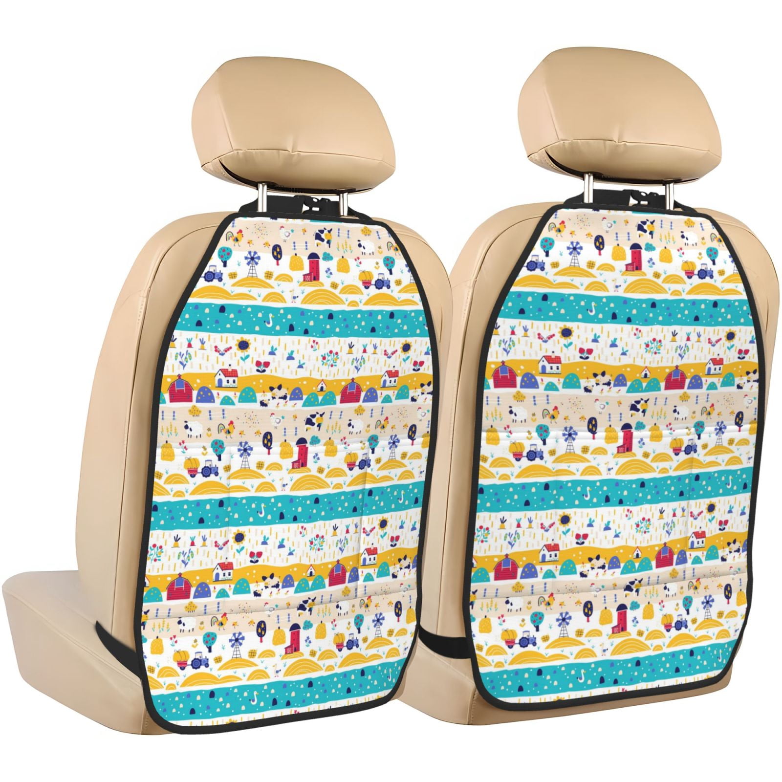 Coaee Funny Farm for Car Kick Mat Seat Cover 2 Pcs Anti-Kick Storage ...