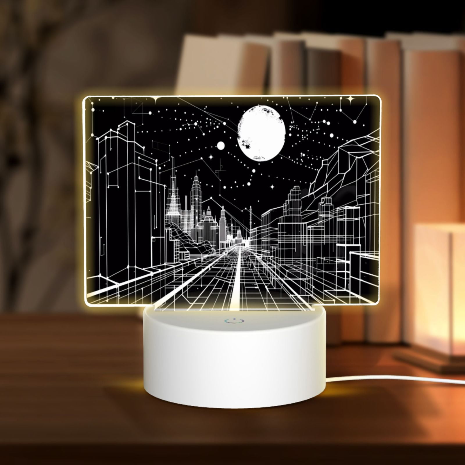Coaee Futuristic Moonlit Cityscape for Rectangular Acrylic LED Desk ...