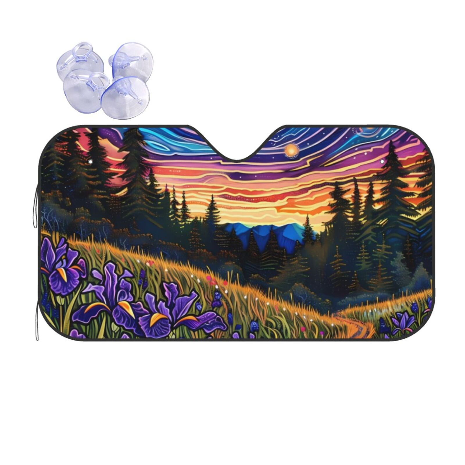 Coaee Galactic Night Over Meadow Print Car Sunshade Windshield Sun ...
