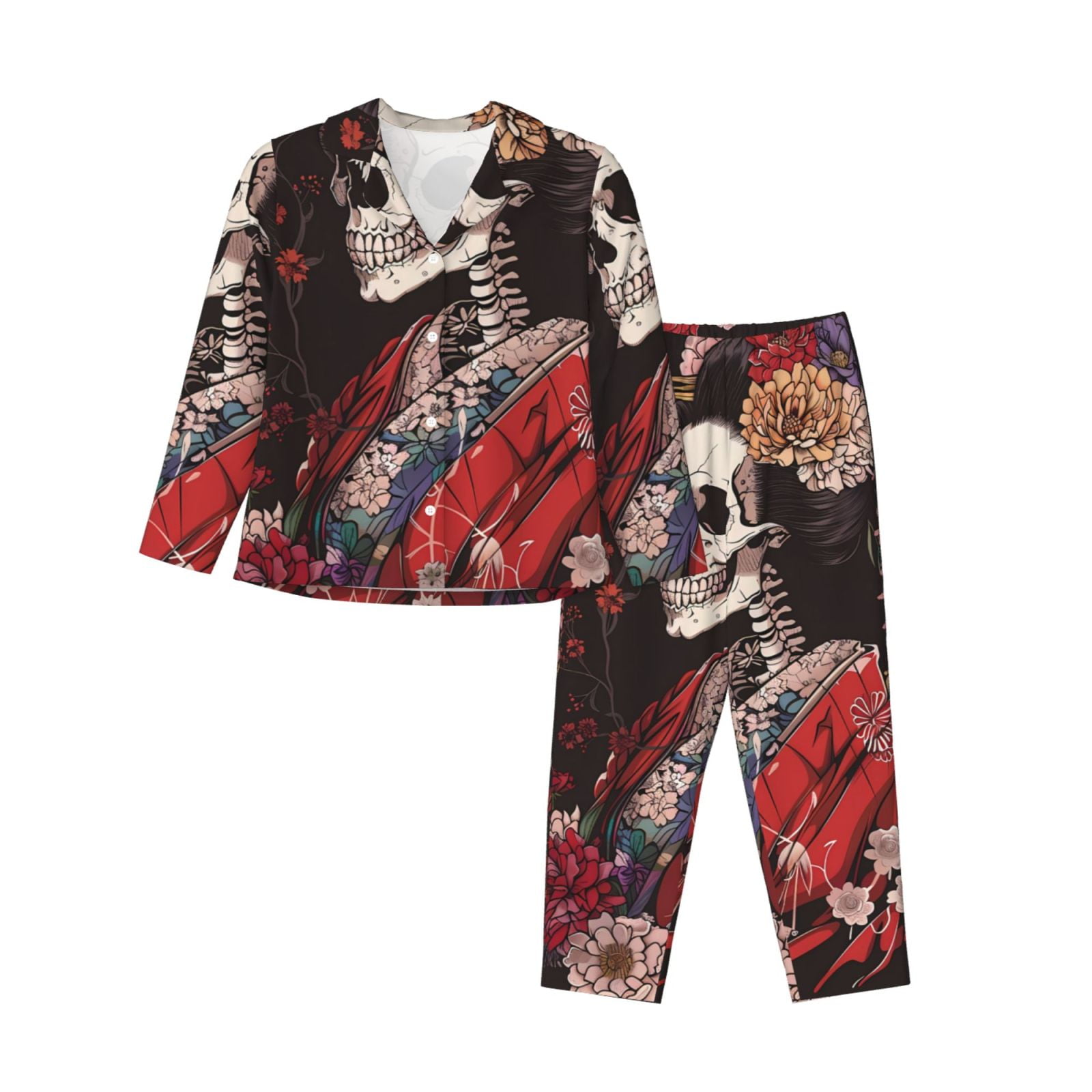 Coaee Geisha Skeleton With Flowers for Pajamas for Women Set Women's ...