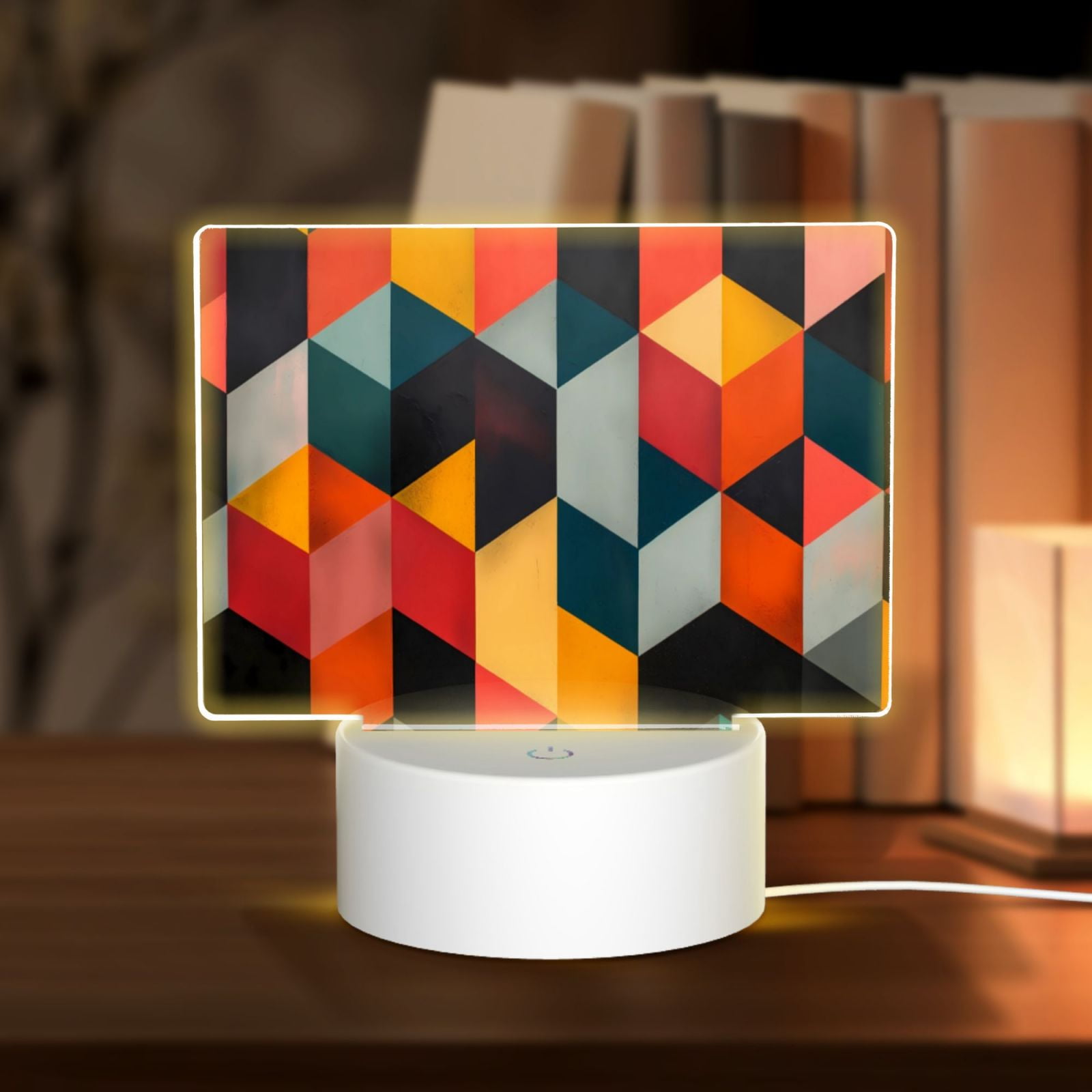 Coaee Geometric Cube Pattern Art for Rectangular Acrylic LED Desk Lamp ...