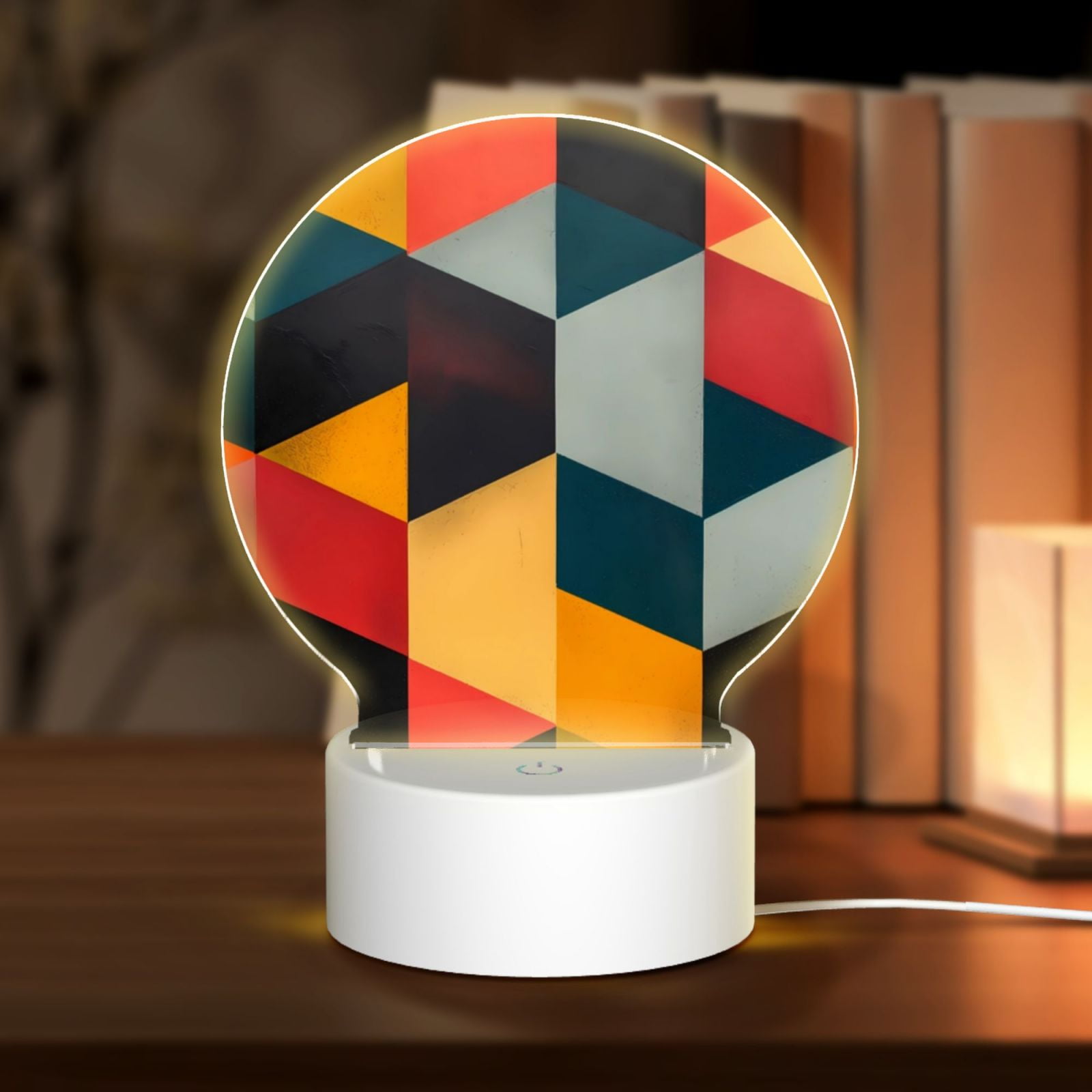 Coaee Geometric Cube Pattern Art for Round Acrylic LED Desk Lamp 3 ...