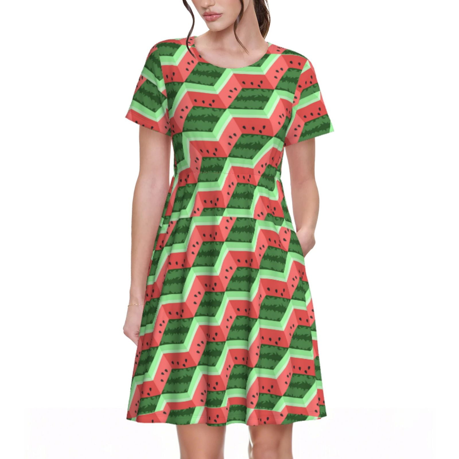 Coaee Geometric Watermelon for Casual Dress for Women Short Sleeve ...