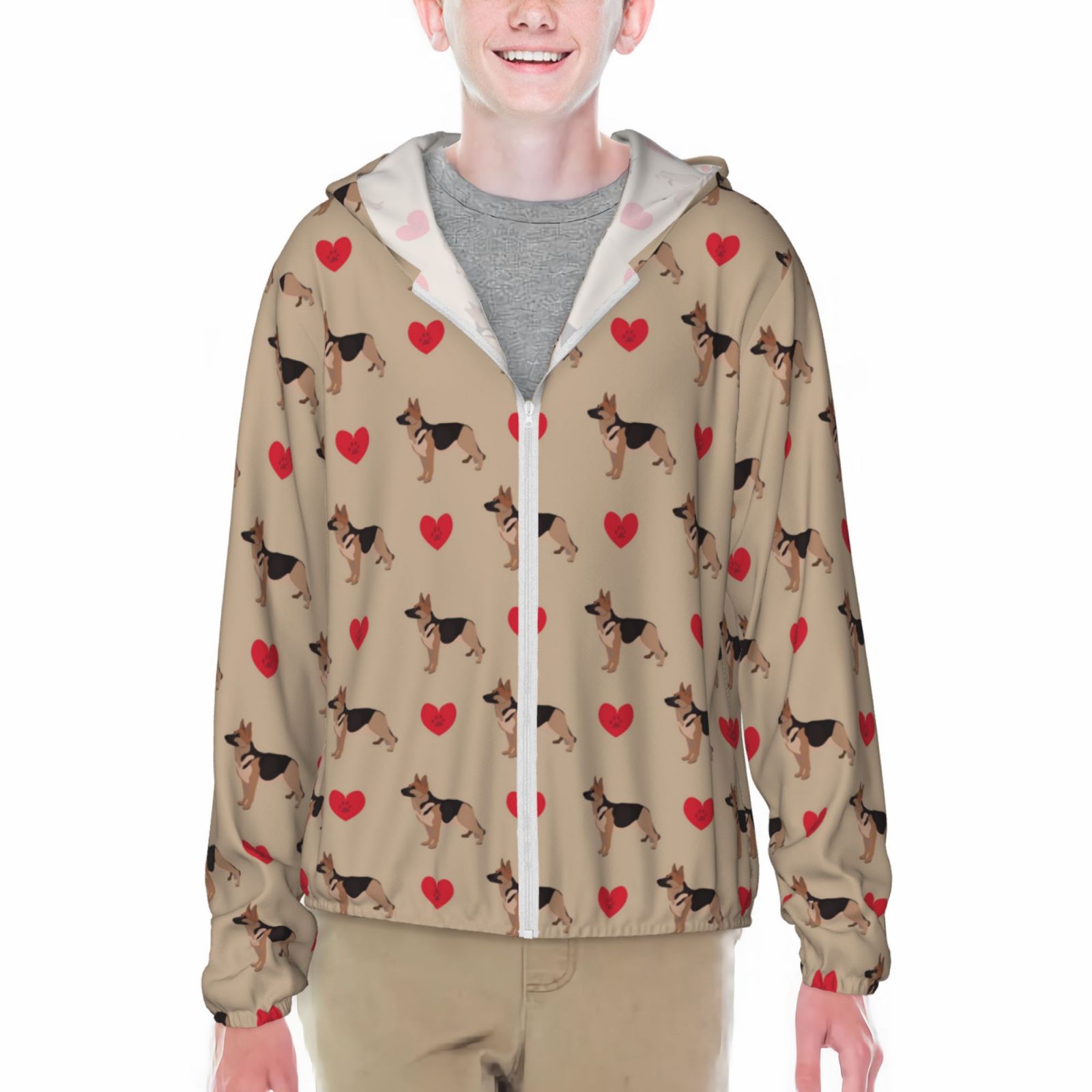 Coaee German Shepherd Dog Print Teen's UPF 50+ Sun Protection Outdoor Lightweight Full Zip ...