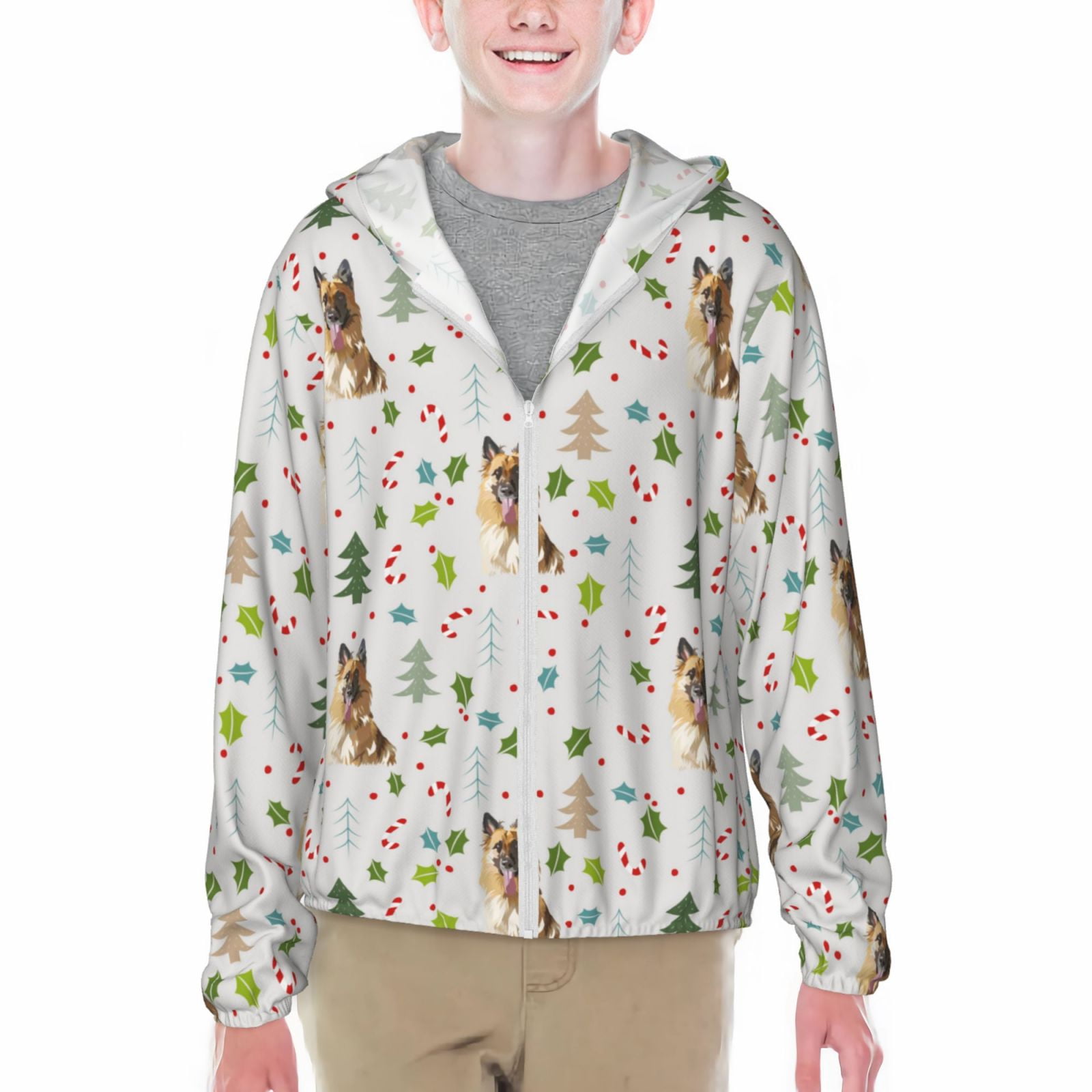 Coaee German Shepherd Dog Print Teen's UPF 50+ Sun Protection Outdoor Lightweight Full Zip ...