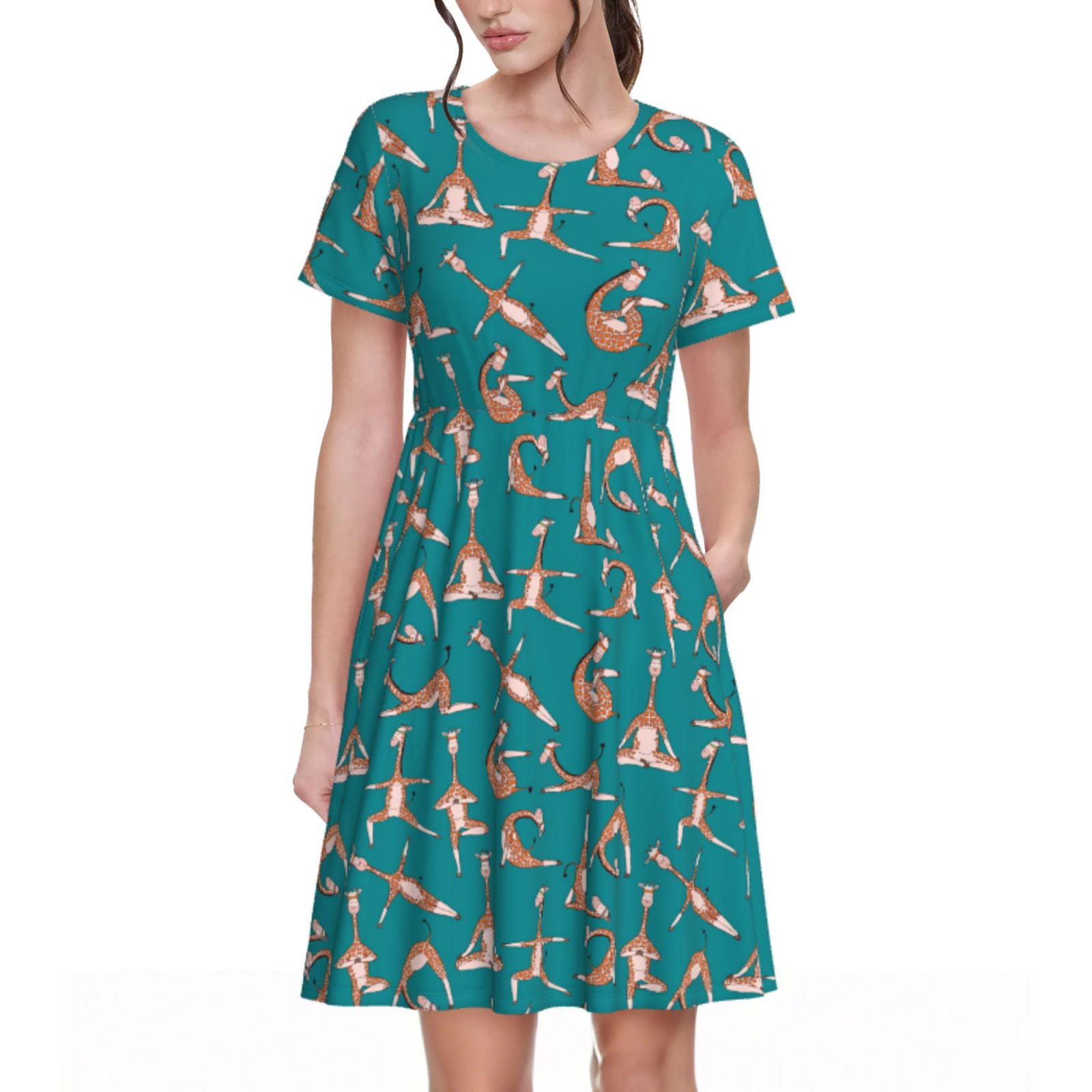 Coaee Giraffes Doing Various Yoga for Casual Dress for Women Short ...
