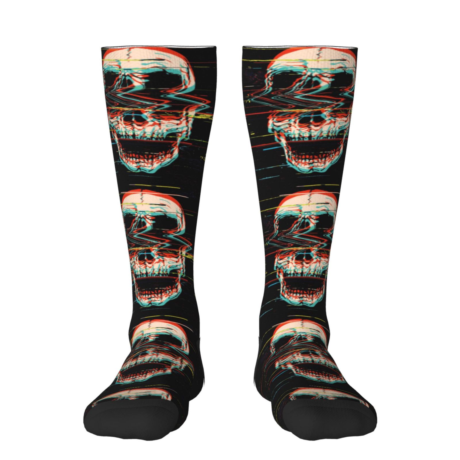 Coaee Glitch Screaming Skull Print Sock Breathable,Adult Stockings ...