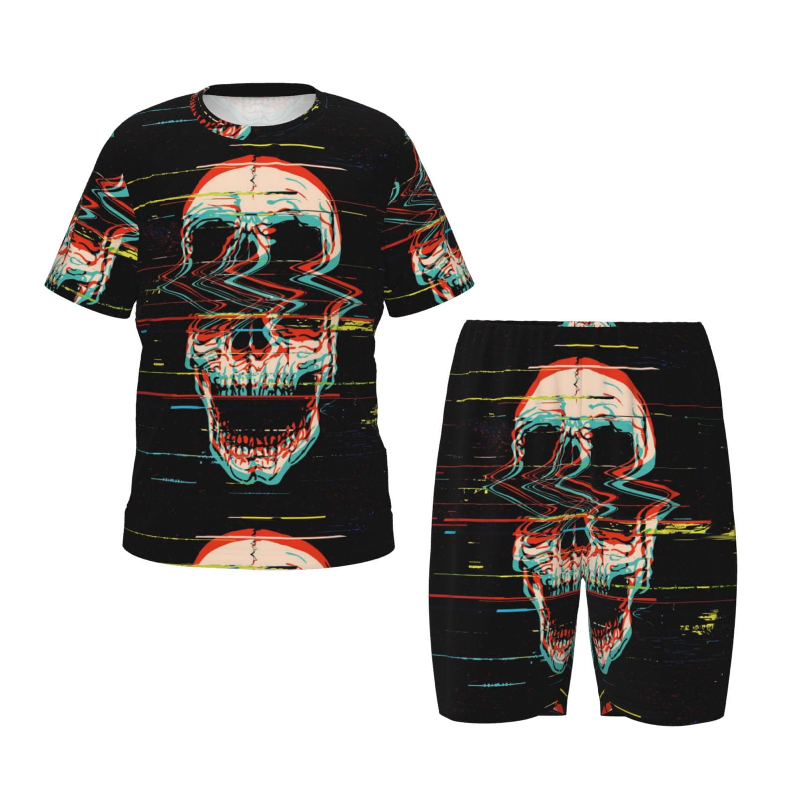 Coaee Glitch Screaming Skull for Short-Sleeved Pajama Set for Kids Soft ...