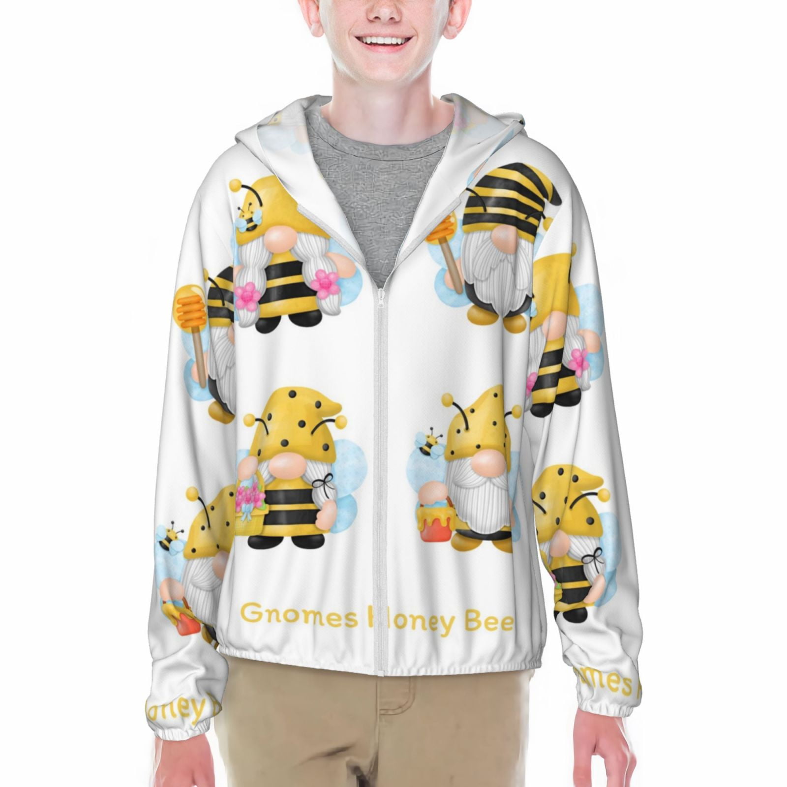 Coaee Gnomes Honey Bee Print Teen's UPF 50+ Sun Protection Outdoor Lightweight Full Zip Hoodie ...