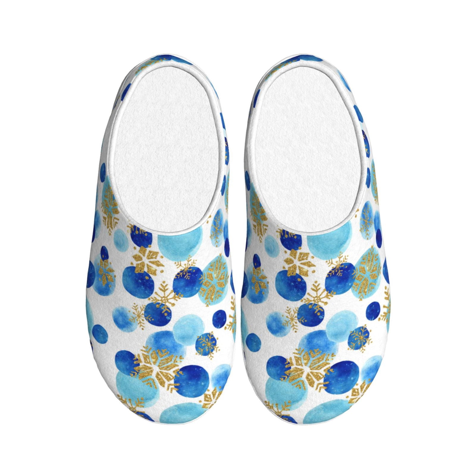 Coaee Golden Blue Snowflakes for Mens Slippers Indoor Slip On Shoes ...