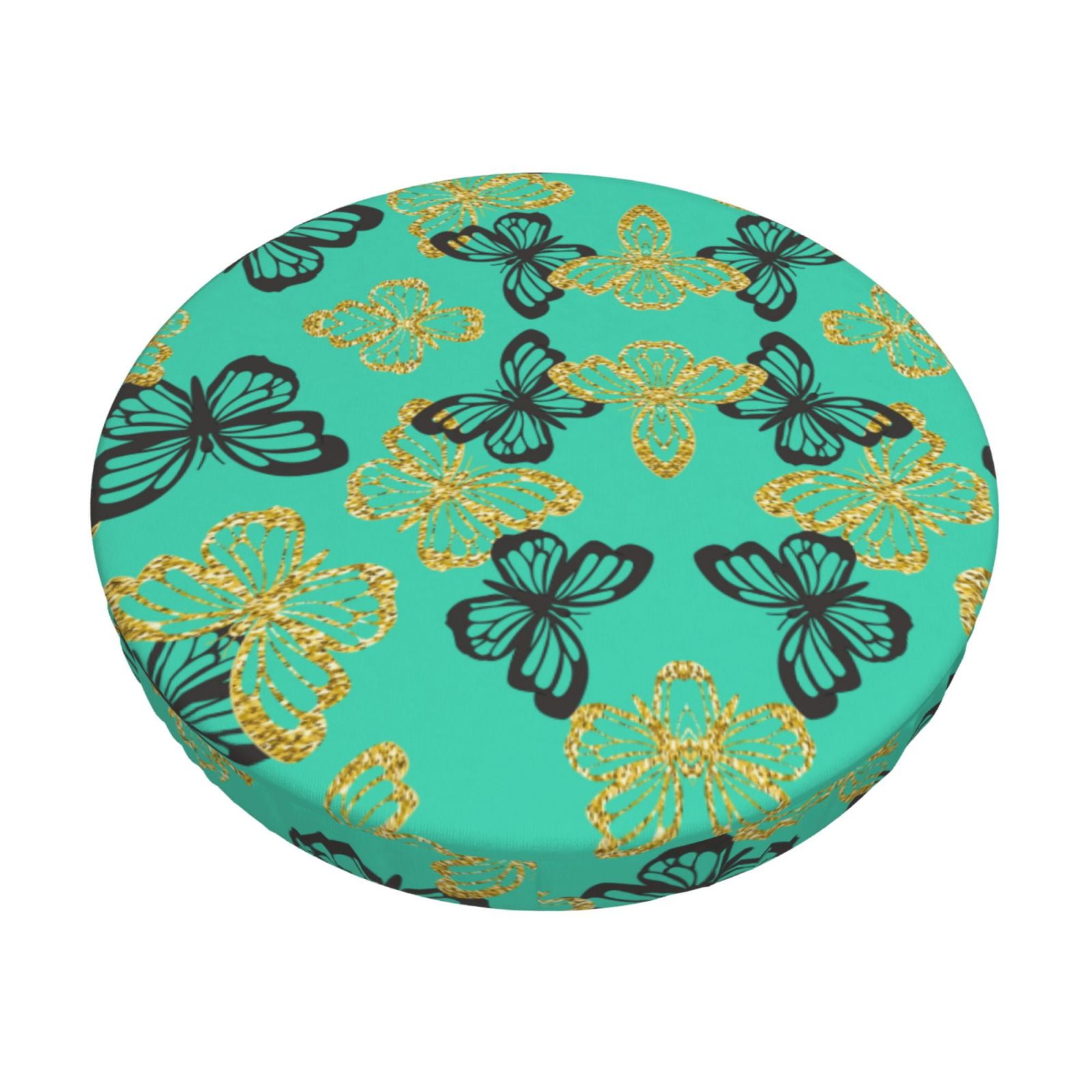 Coaee Golden Glitter Butterflies Round Bar Stool Seat Covers Washable ...