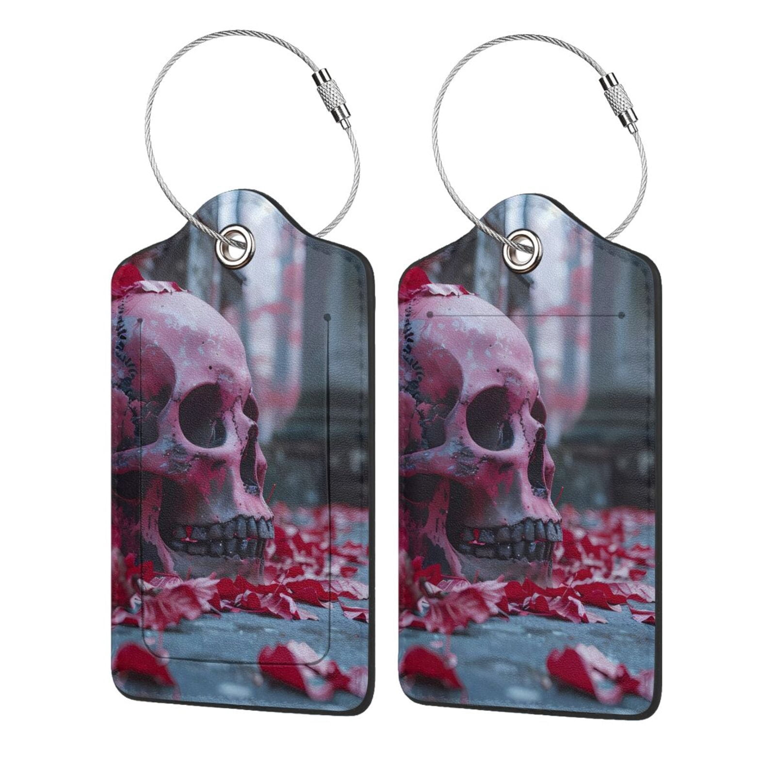 Coaee Gothic Red Skull Cemetery Untethered Leather Luggage Tags for ...