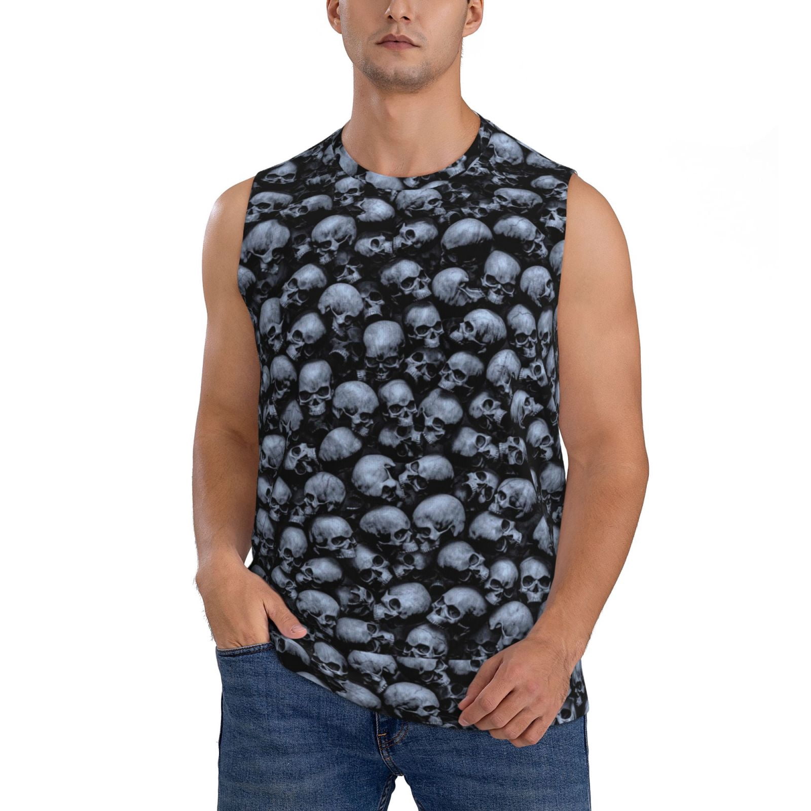 Coaee Gothic Skull Men's Sleeveless T-Shirt with Quick Dry for Fitness ...