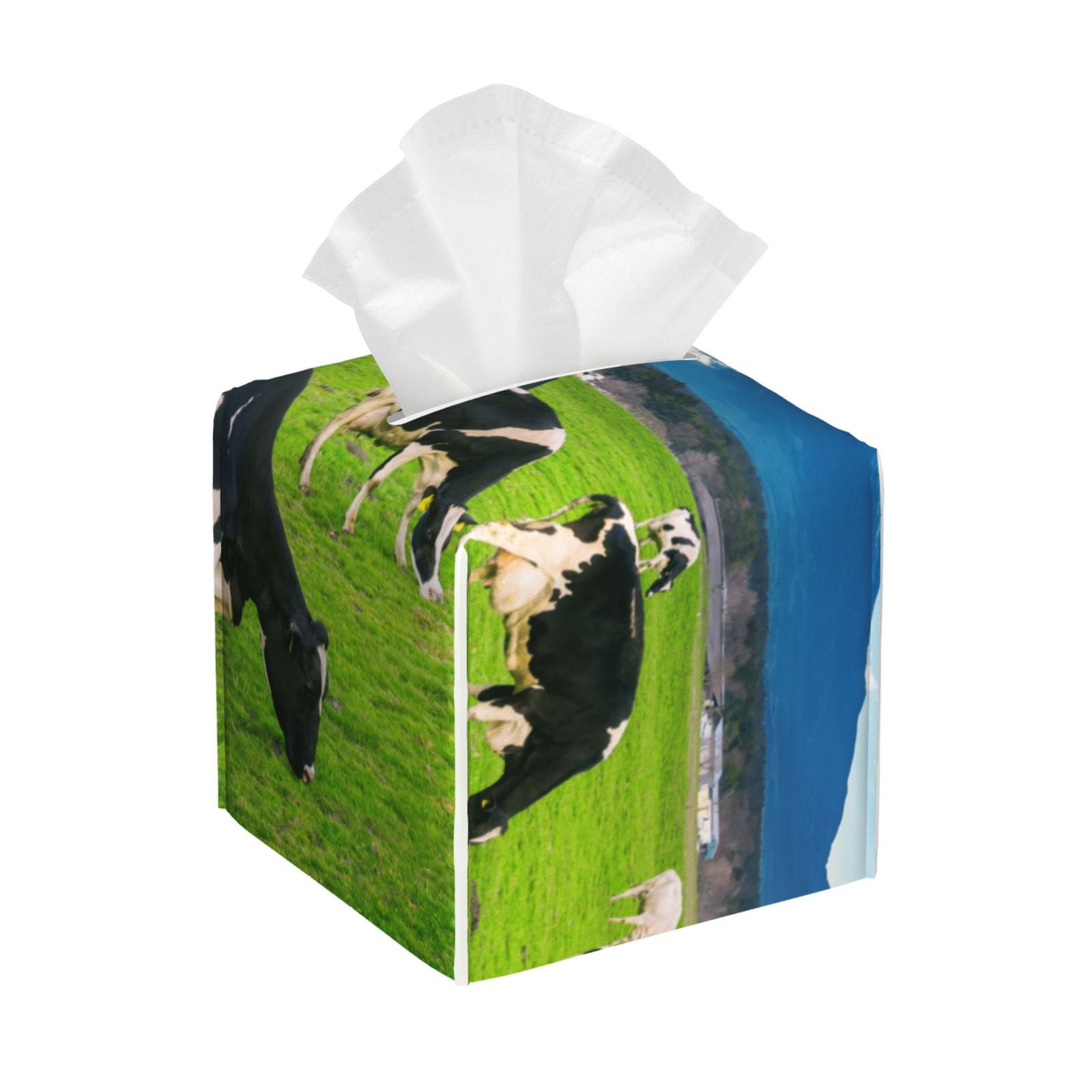 Coaee Grazing Cows Mountain View for Leather Tissue Box Cover Square ...