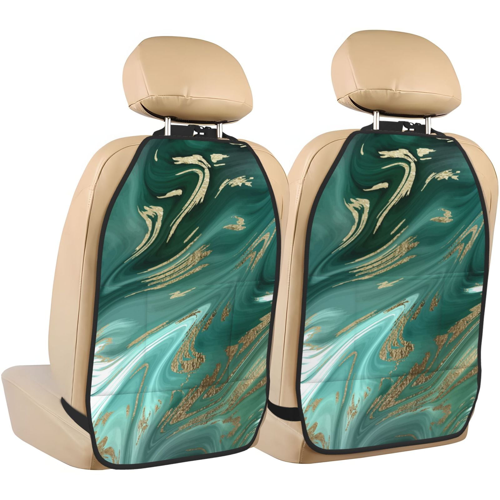 Coaee Green And Gold Marble for Car Kick Mat Seat Cover 2 Pcs Anti-Kick ...