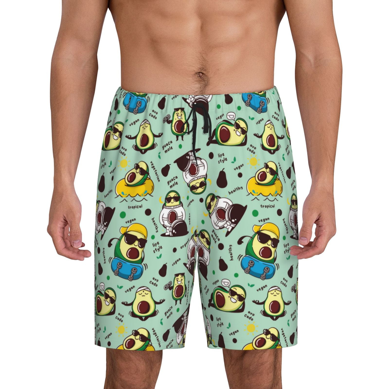 Coaee Green Cute Avocado for Men's Pajama Pants, Sleep Pajama Boxer ...