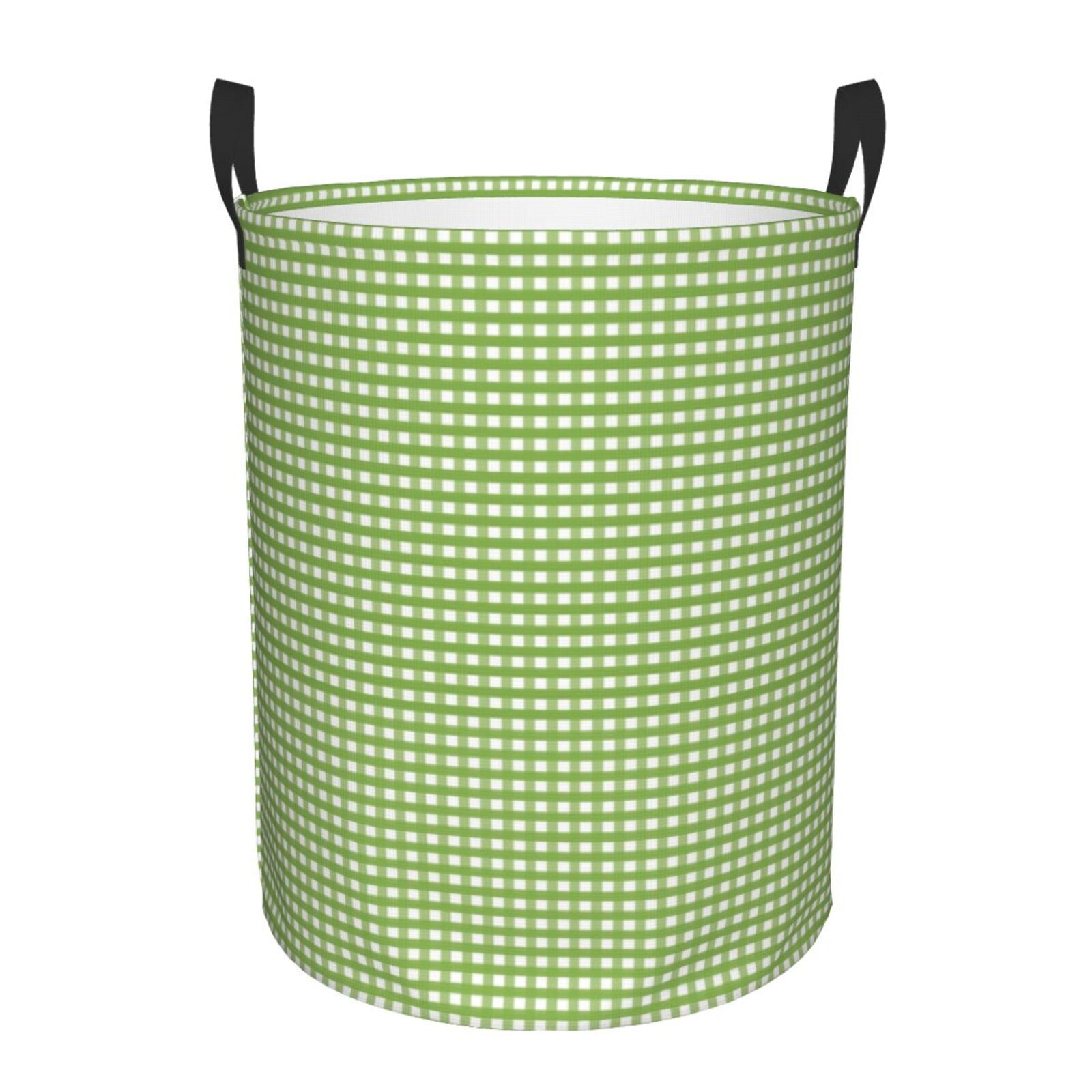Coaee Green Gingham Laundry Basket with Handle, Waterproof Round ...