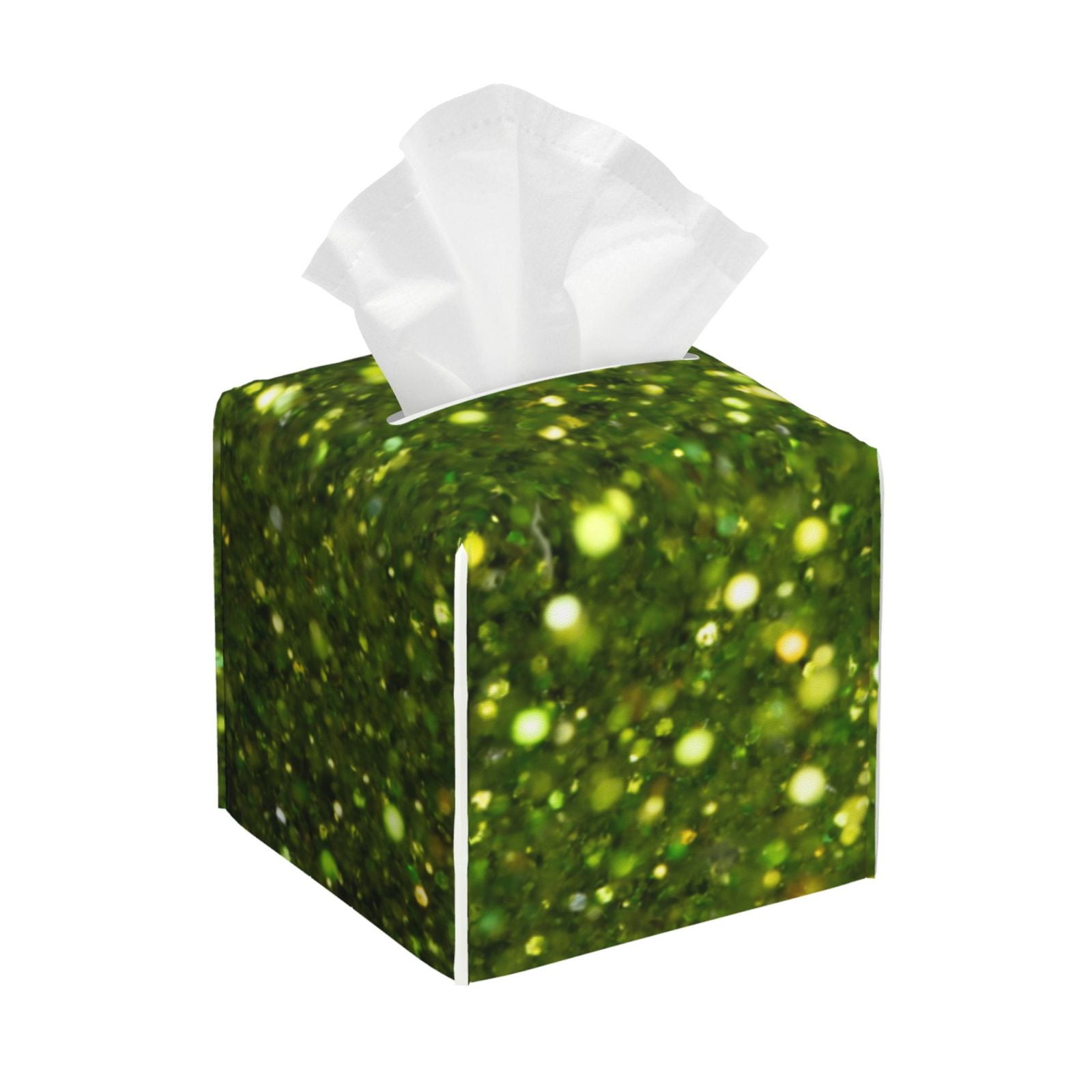 Coaee Green Glitter Sparkle for Leather Tissue Box Cover Square Tissue ...
