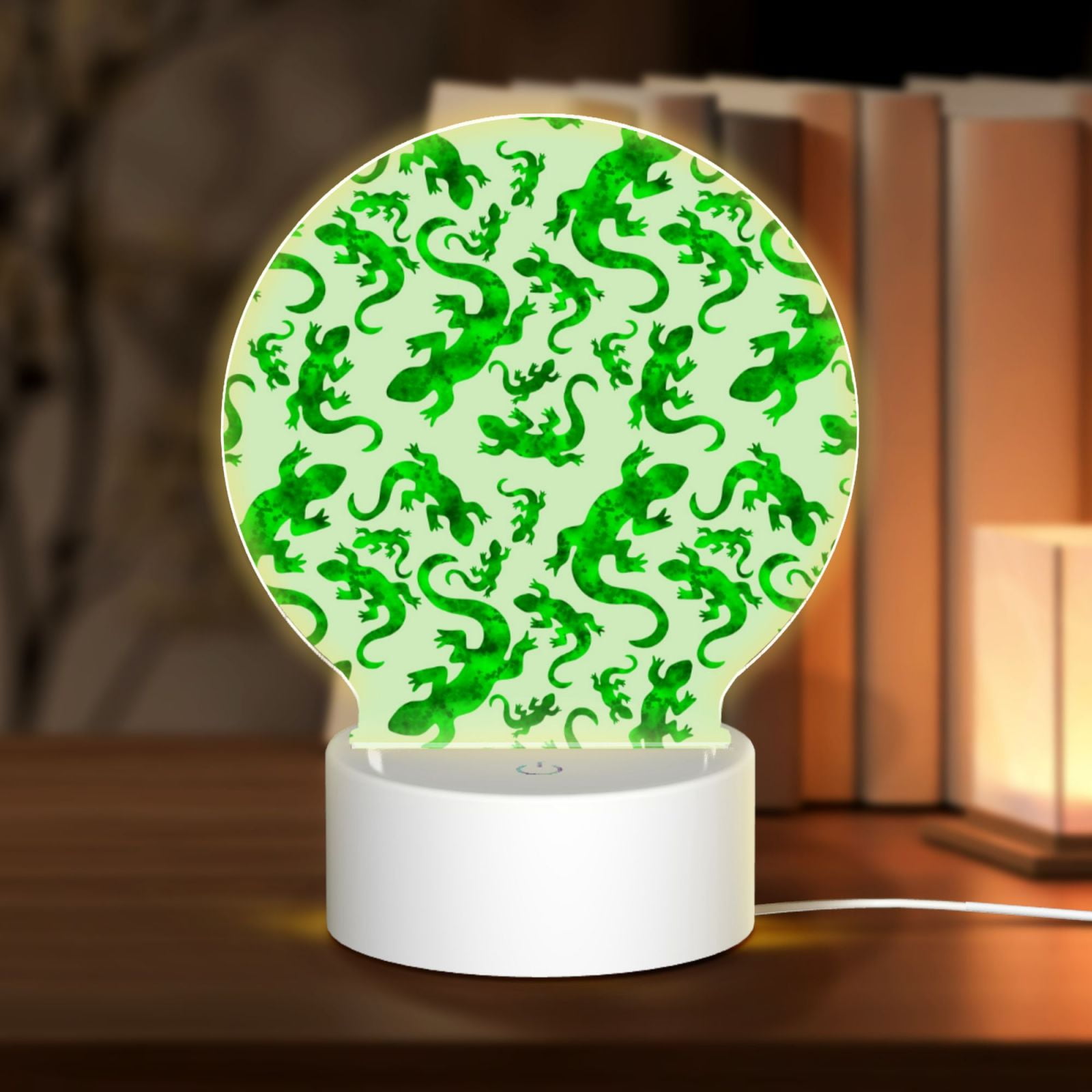 Coaee Green Lizard for Round Acrylic LED Desk Lamp 3 Color Change Decor ...