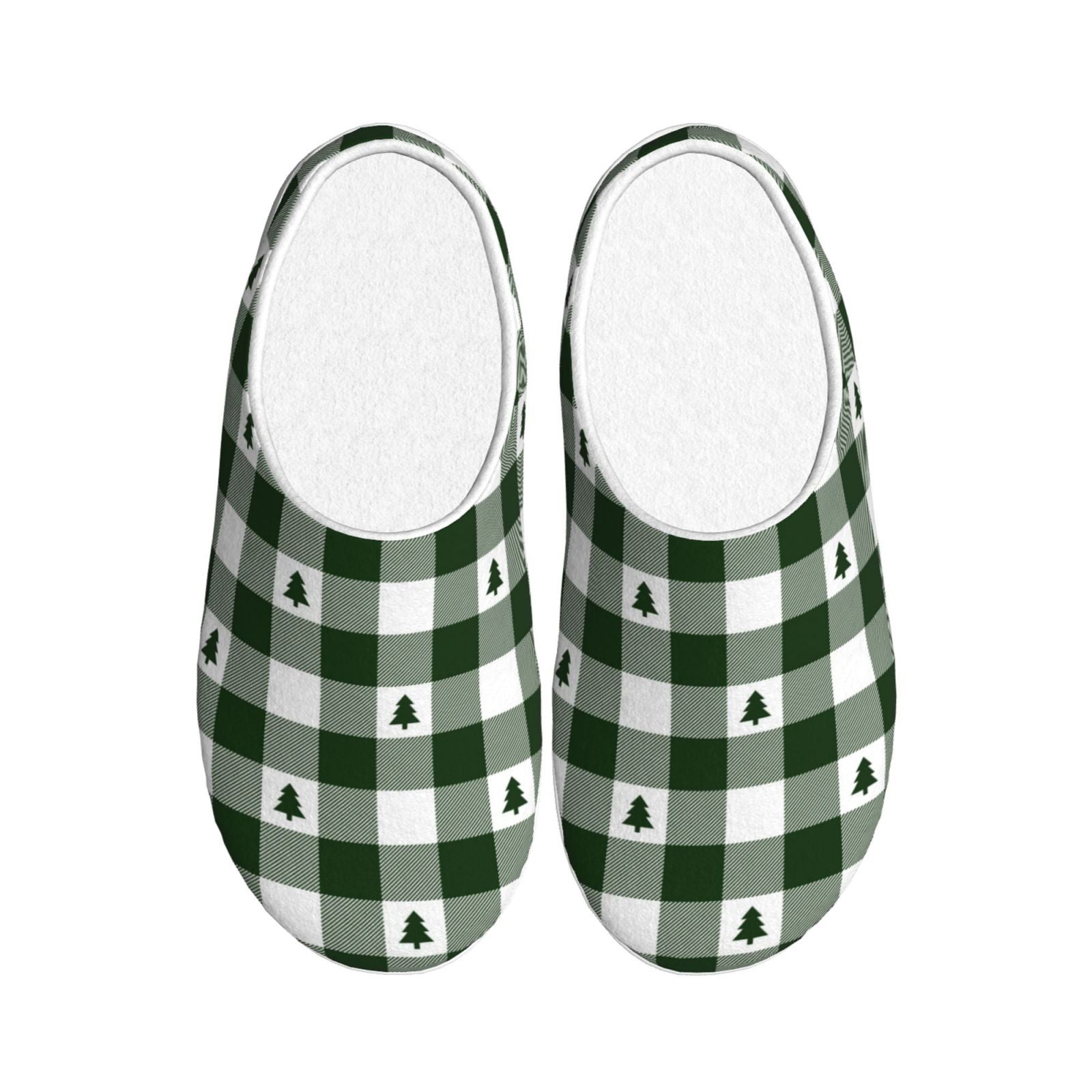 Coaee Green White Christmas Tree Lumberjack Plaid for Mens Slippers ...