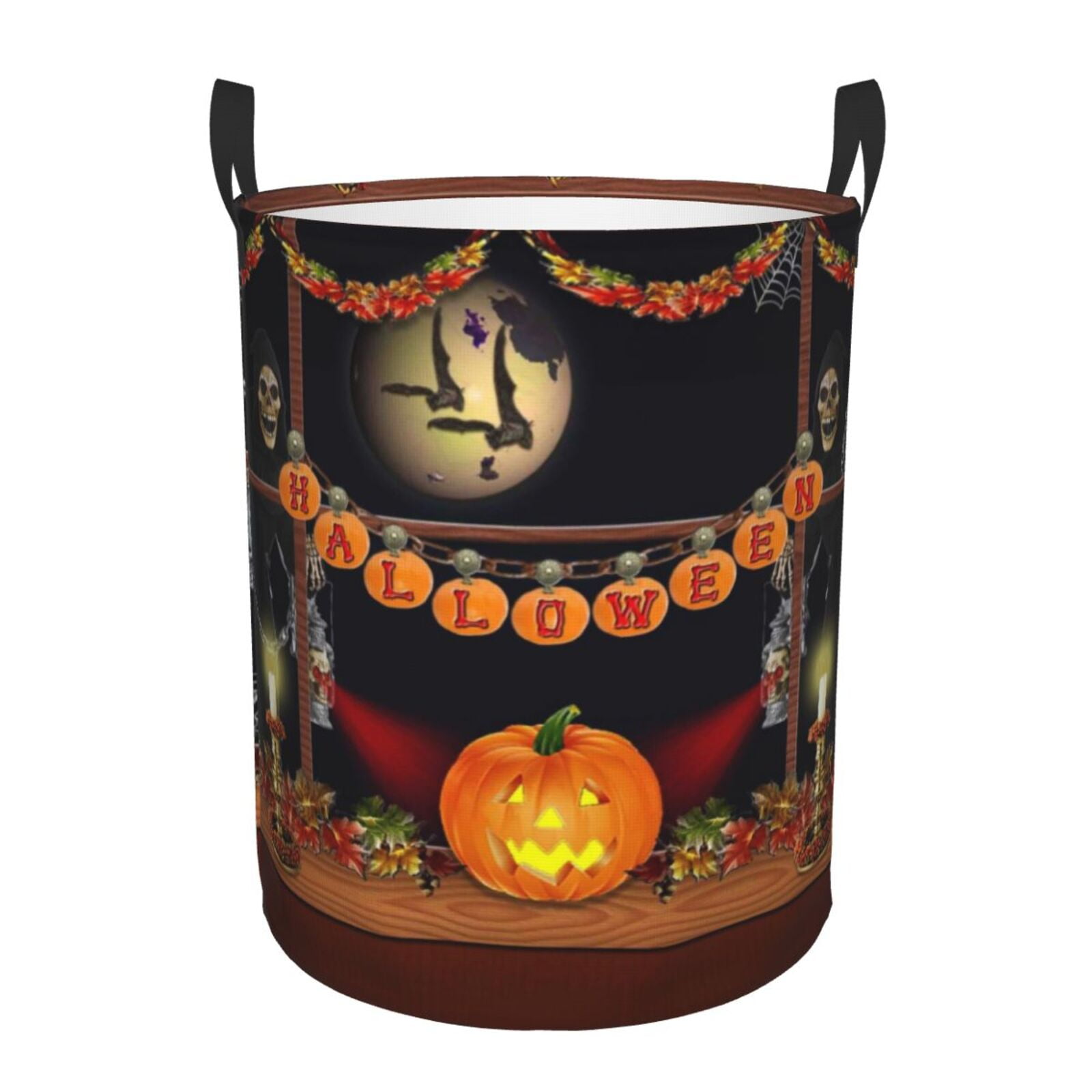 Coaee Halloween Decoration Laundry Basket with Handle, Waterproof Round ...