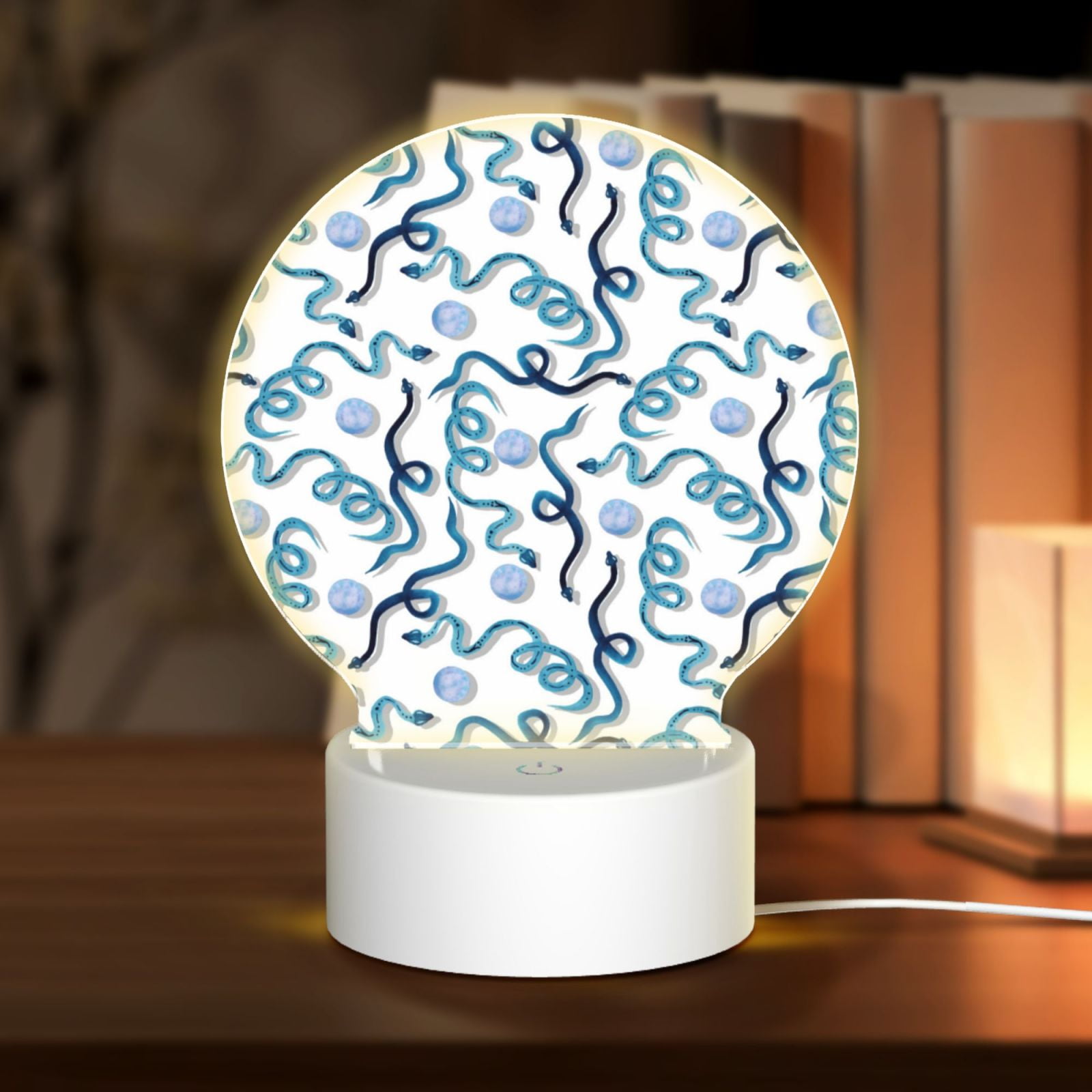 Coaee Hand Drawn Snake for Round Acrylic LED Desk Lamp 3 Color Change ...