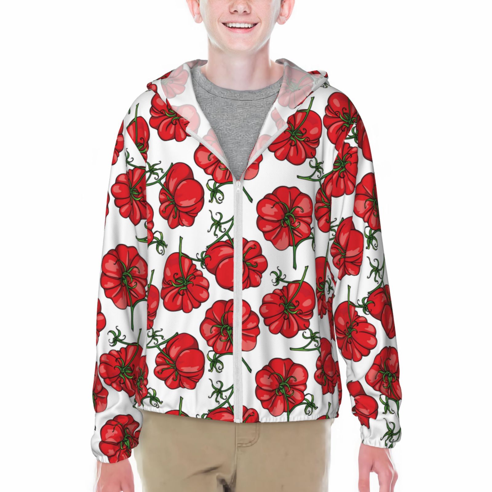 Coaee Hand Drawn Tomatoes Print Teen's UPF 50+ Sun Protection Outdoor Lightweight Full Zip ...