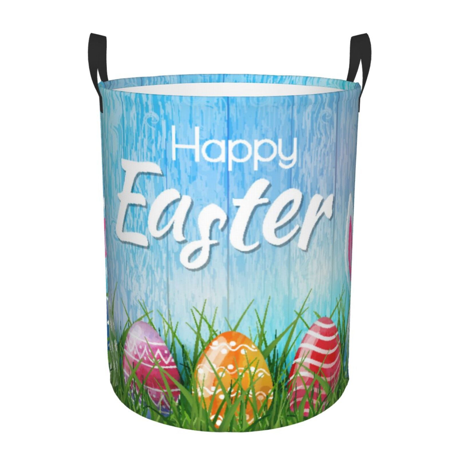 Coaee Happy Easter Laundry Basket with Handle, Waterproof Round Collapsible Laundry Hamper for ...