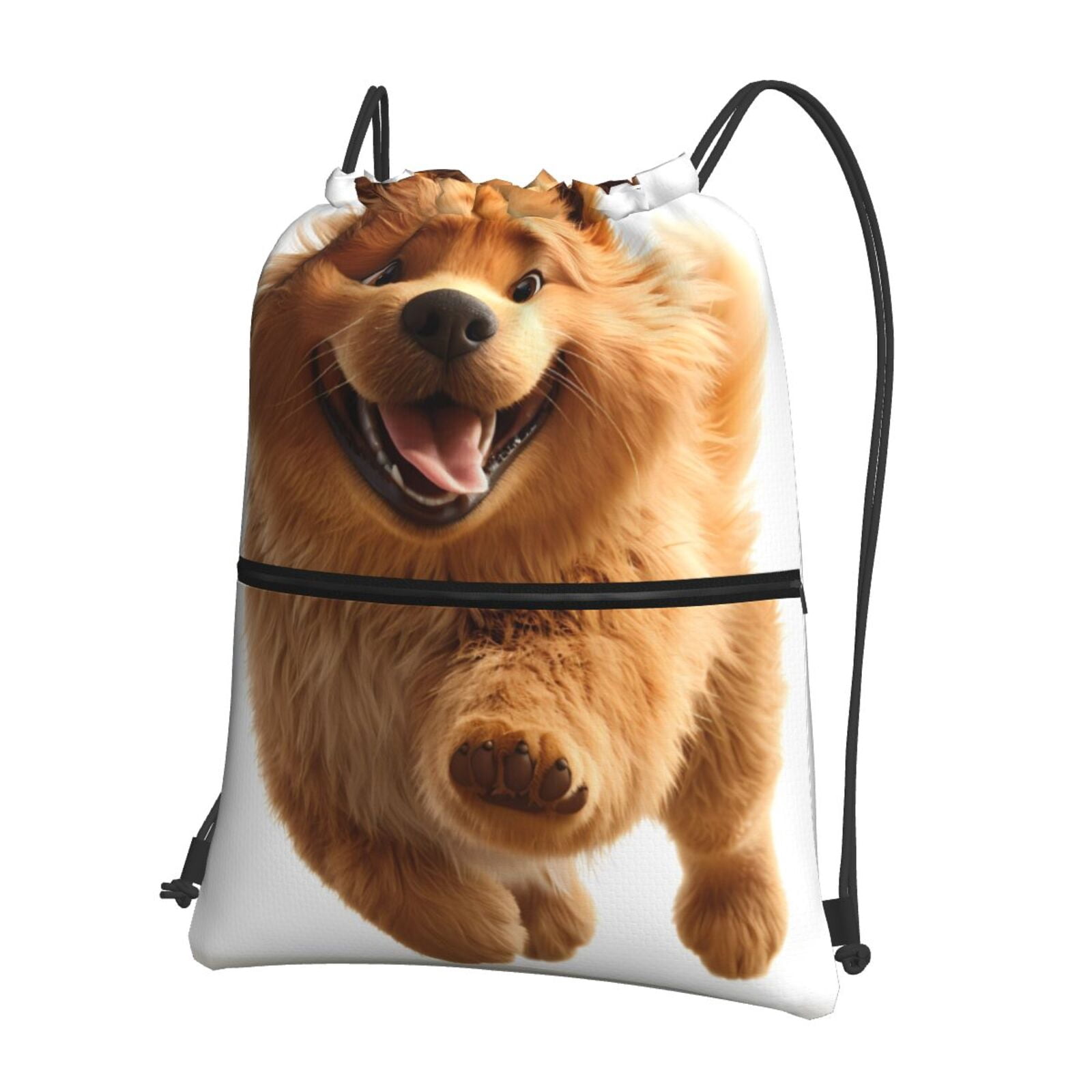 Coaee Happy Fluffy Running Dog for Drawstring zipper Backpack Sport Gym Sackpack for Gym ...