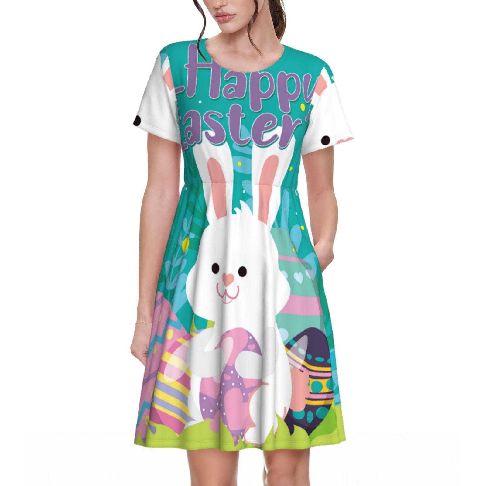 Coaee Happy easter for Casual Dress for Women Short Sleeve Dresses with ...
