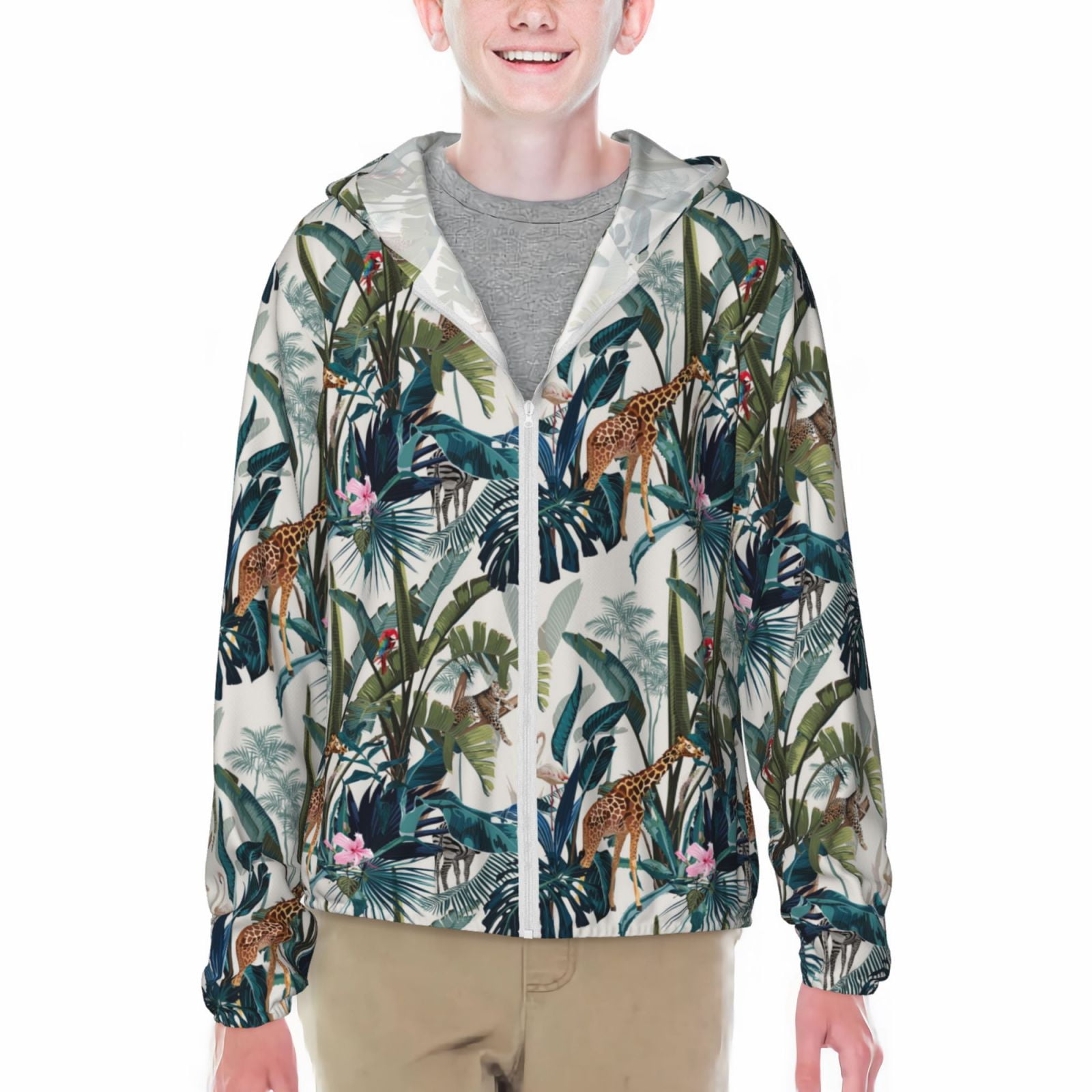 Coaee Hawaiian Style Print Teen's UPF 50+ Sun Protection Outdoor Lightweight Full Zip Hoodie ...