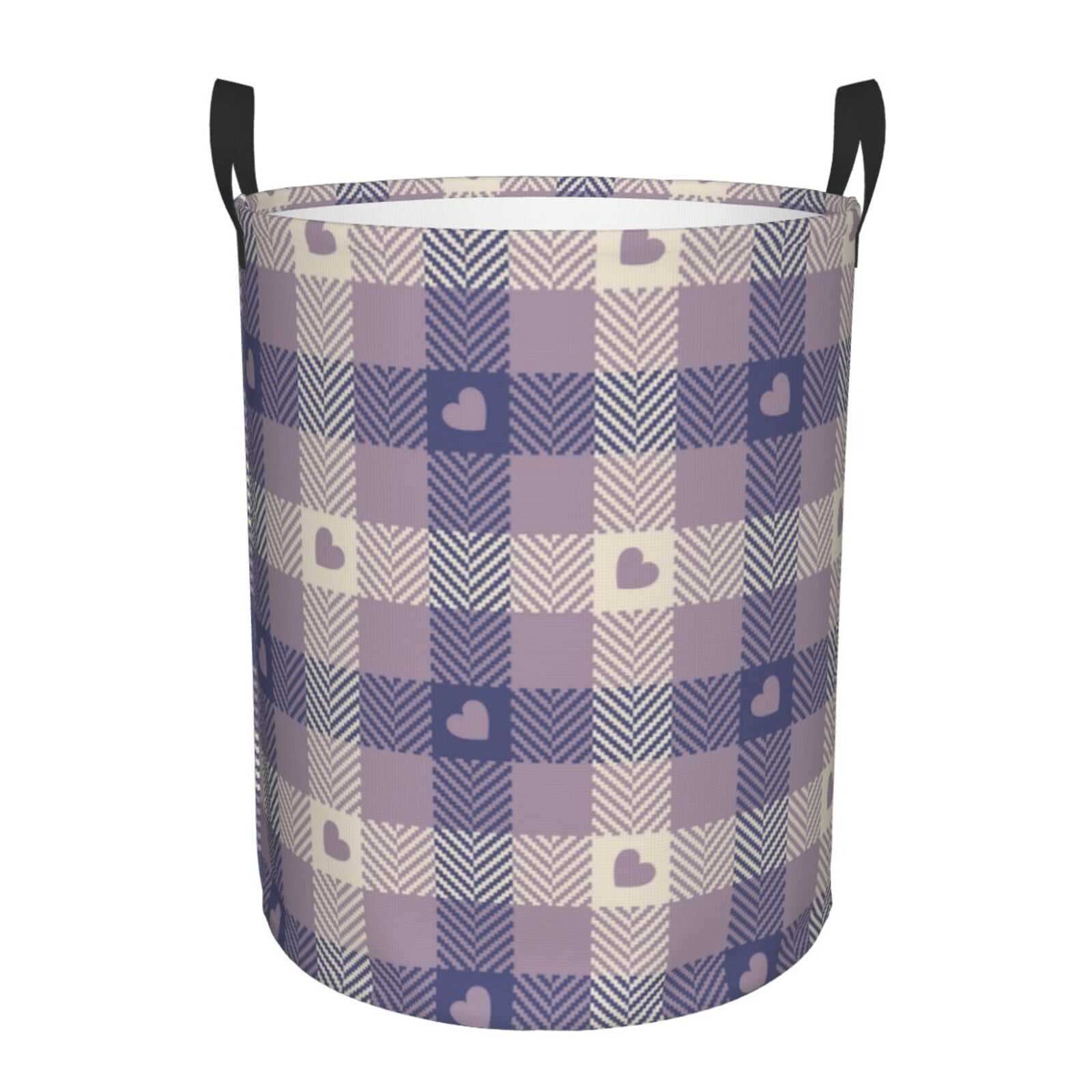 Coaee Heart Check Plaid Laundry Basket with Handle, Waterproof Round ...