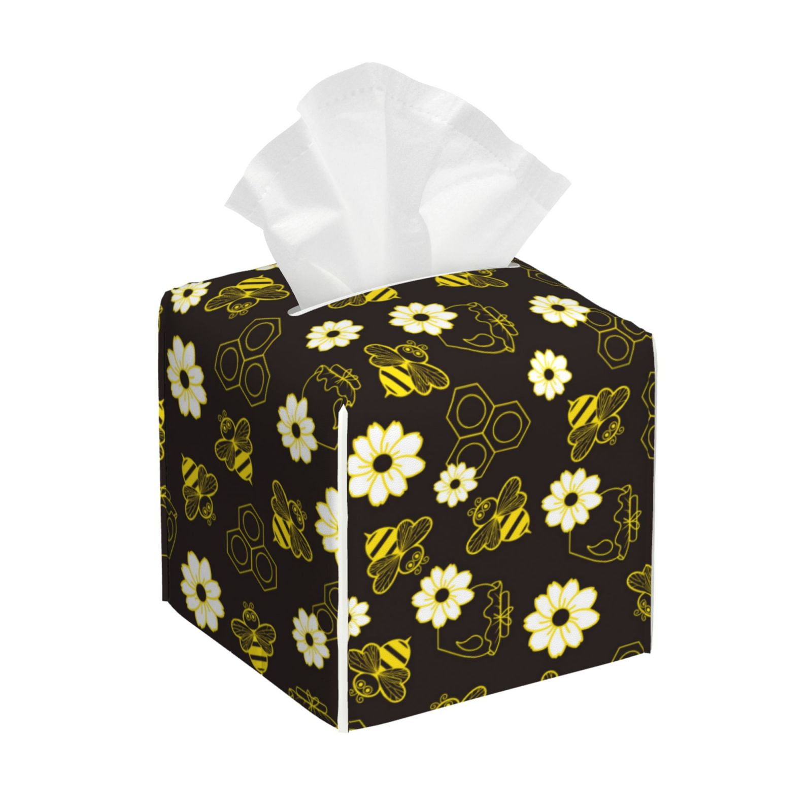 Coaee Honey Bees With Flowers for Leather Tissue Box Cover Square ...