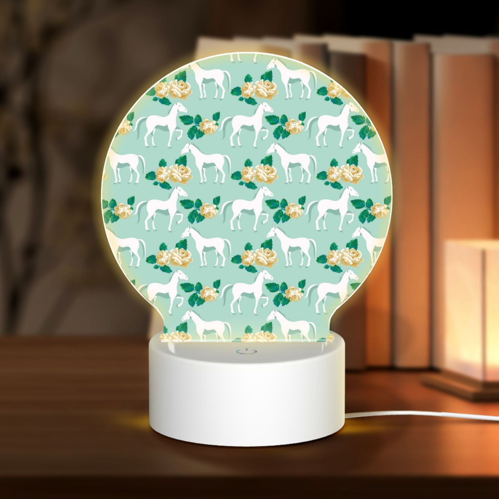 Coaee Horse And Flower for Round Acrylic LED Desk Lamp 3 Color Change ...