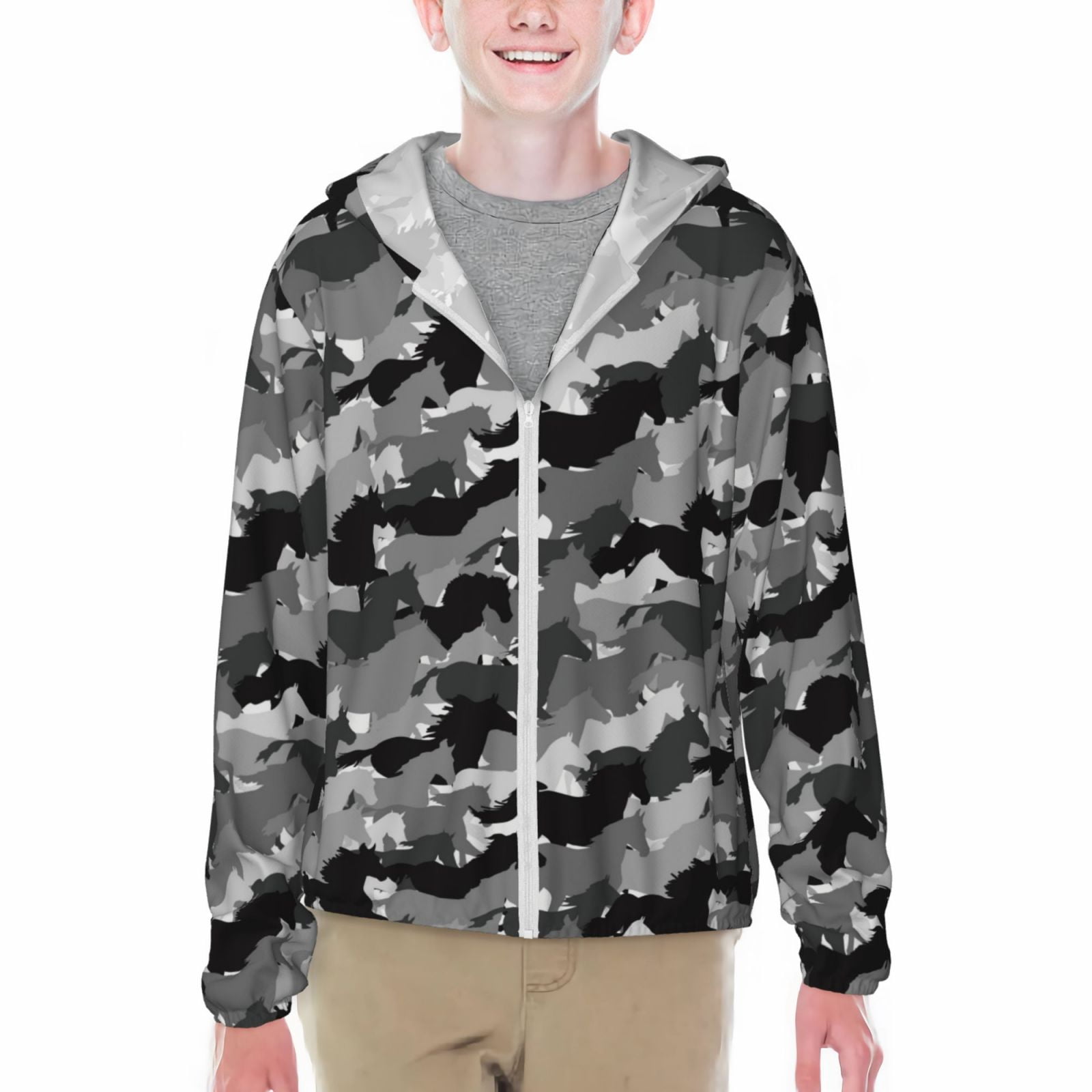 Coaee Horse Silhouette Print Teen's UPF 50+ Sun Protection Outdoor Lightweight Full Zip Hoodie ...
