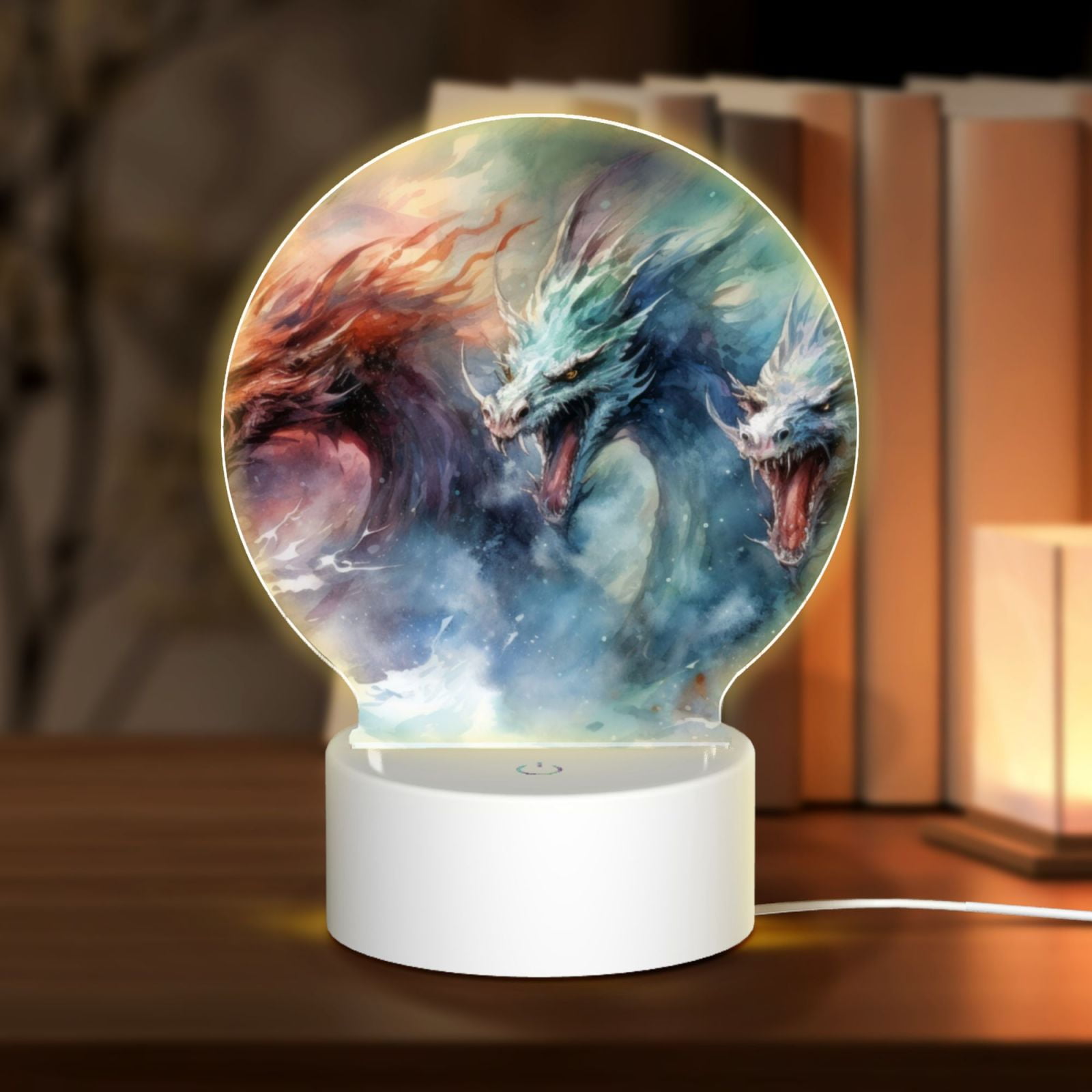 Coaee Ink Style Wave Dragon for Round Acrylic LED Desk Lamp 3 Color ...