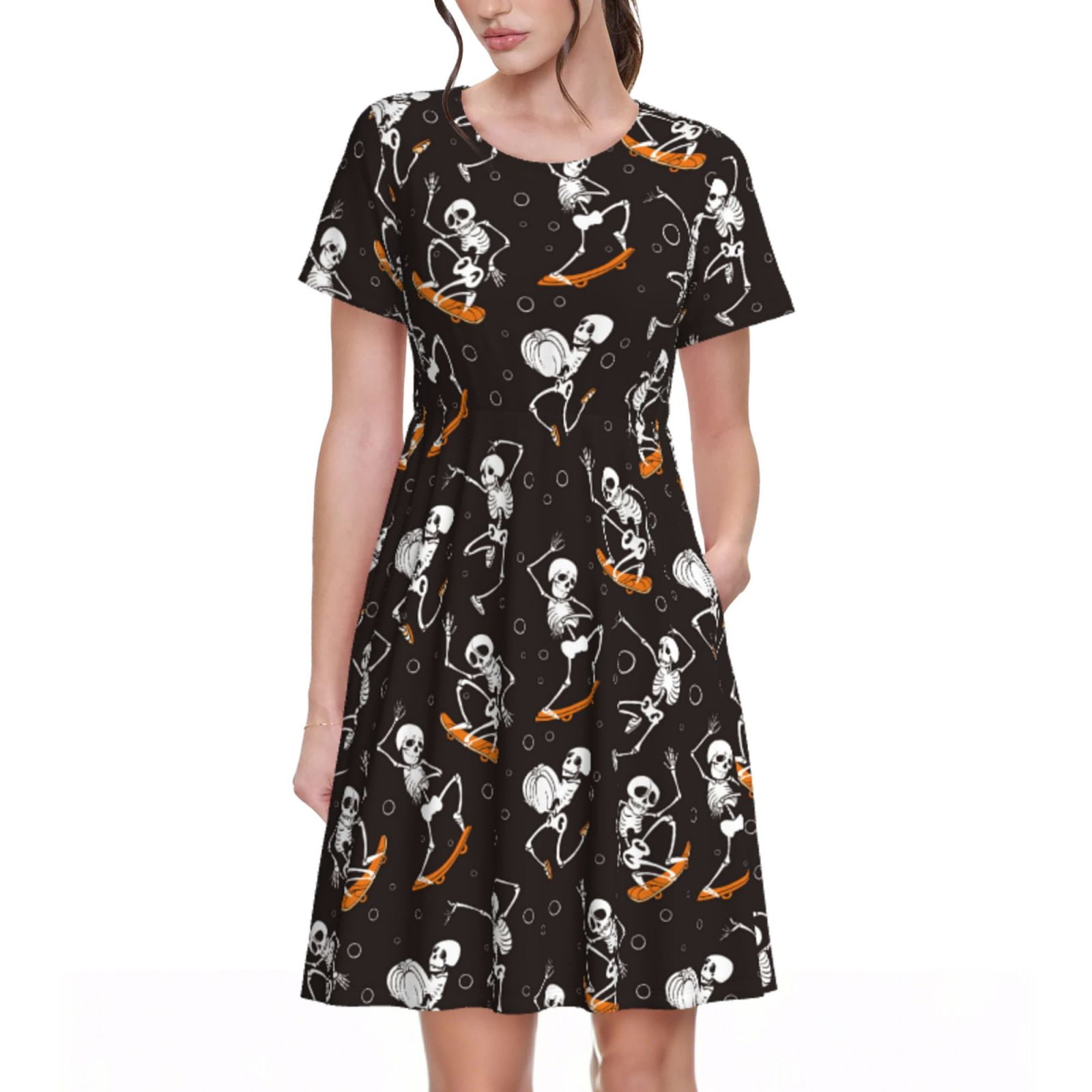 Coaee Jumping Skull for Casual Dress for Women Short Sleeve Dresses ...